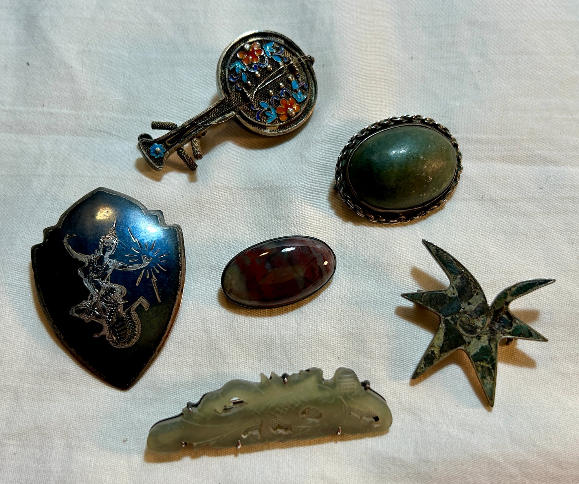 MCM Sterling Silver Asian Themed Pin Brooch Lot Jade Pin Siam Silver ...