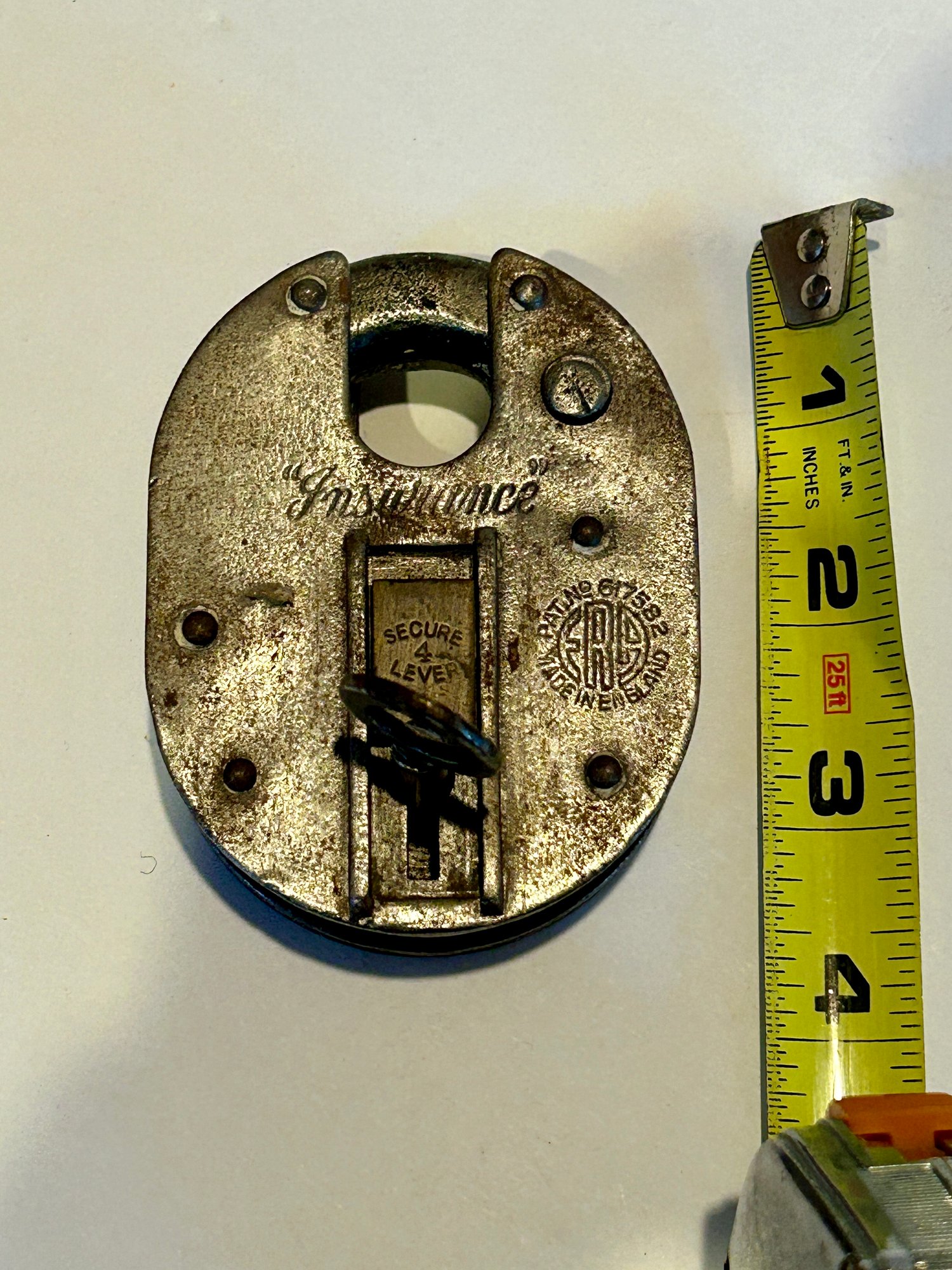 Antique Insurance Lock 4 Lever Padlock Steel #4538 | Auctionninja.com