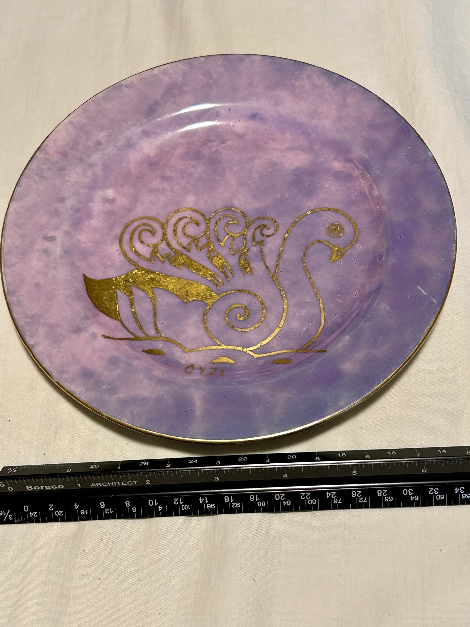 Vintage Purple & Gold Lusterware Dish With Swan Signed San Francisco ...