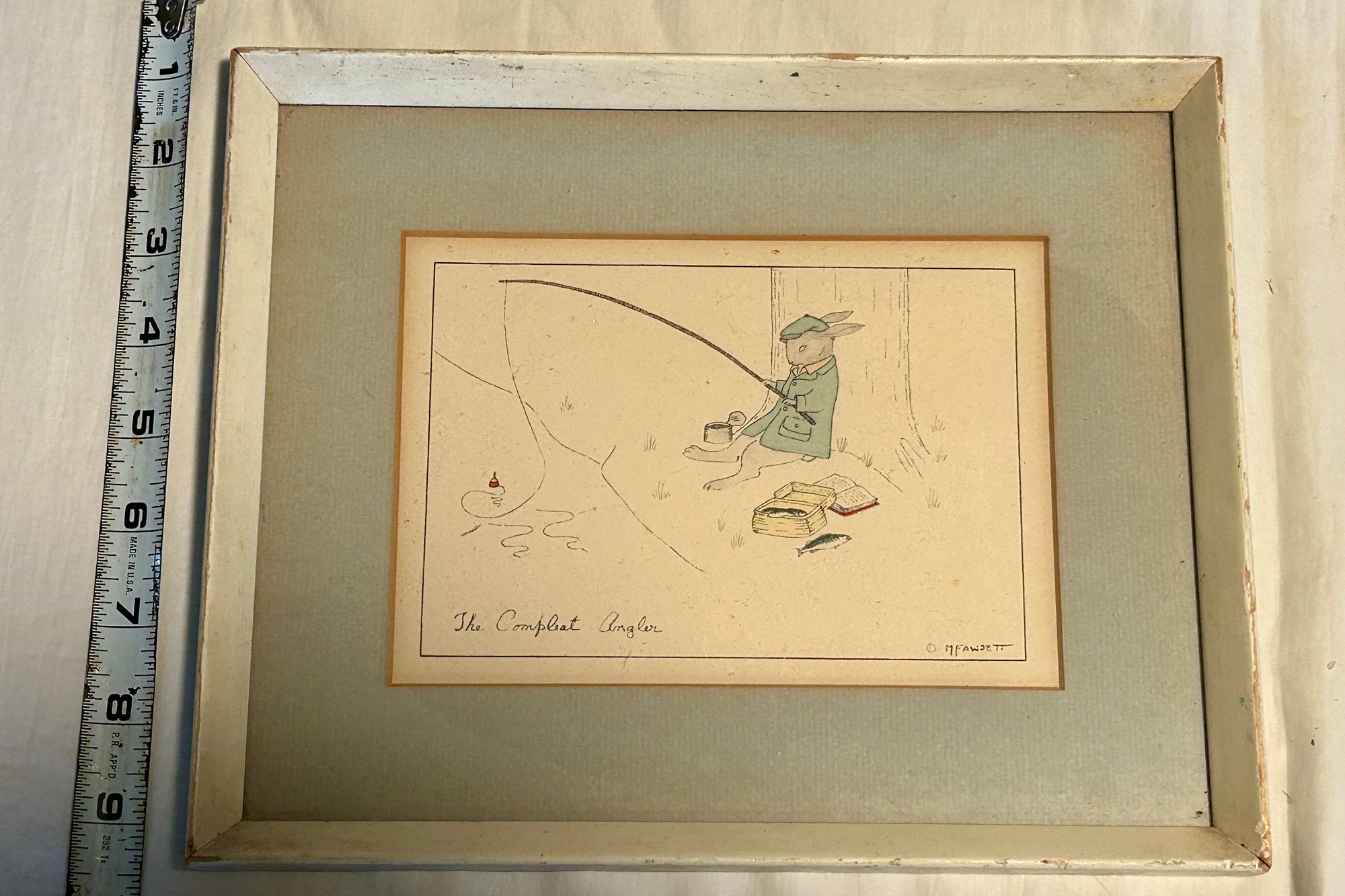 Framed Vintage Cartoon Rabbit Angler Fishing Theme #4879 | Auctionninja.com