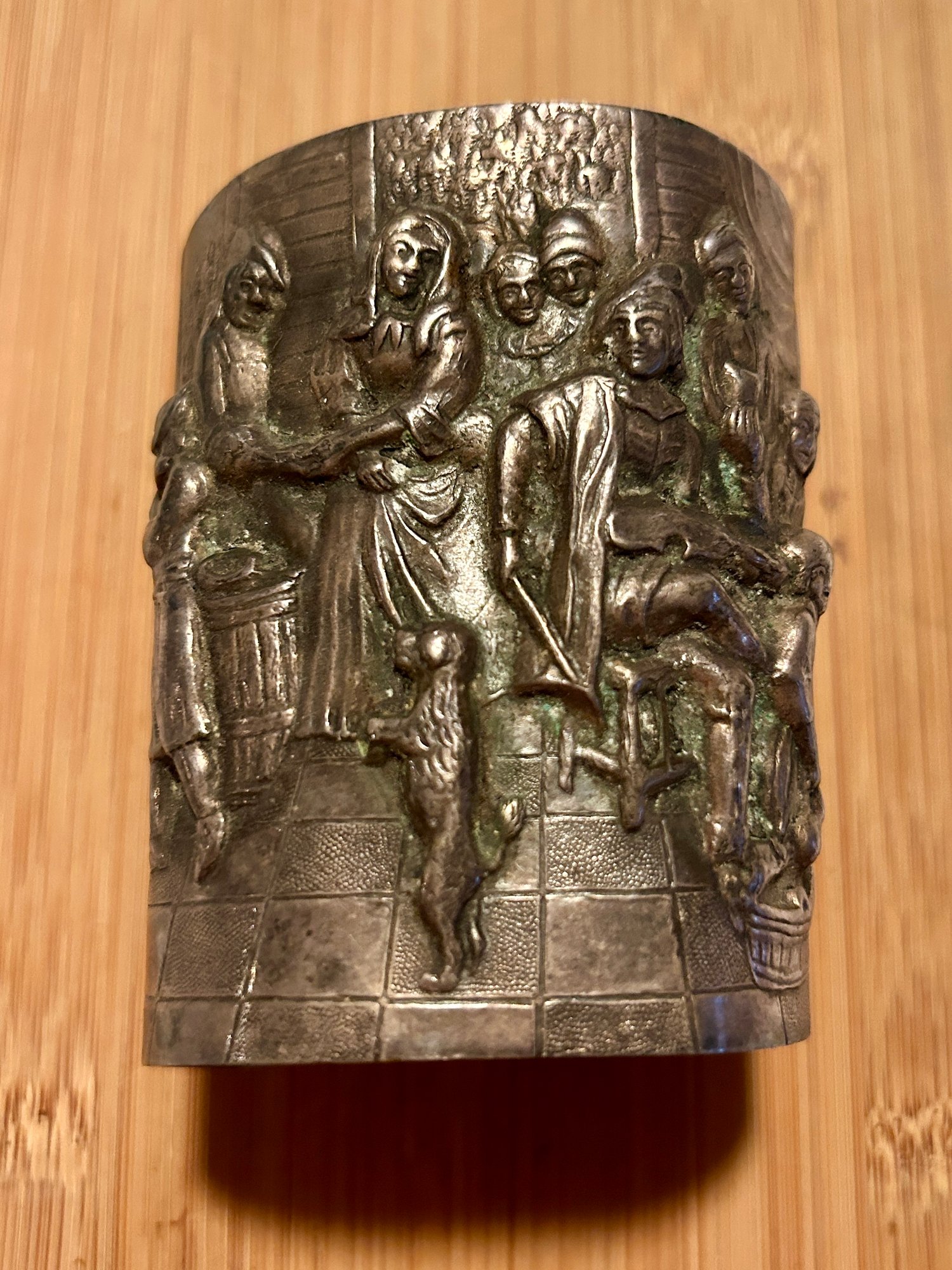 Antique Danish Silver Bracelet Cuff Repousse Tavern Scene Marked Made ...