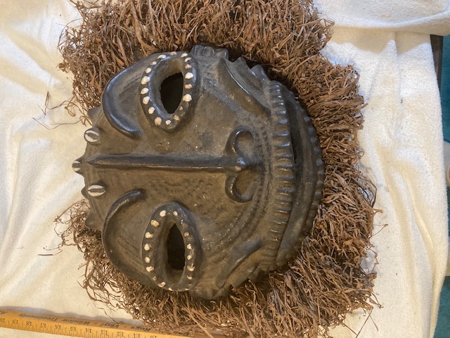 African Mask - 12" Round Kota Woven From Gabon Area With Raffia Fringe ...