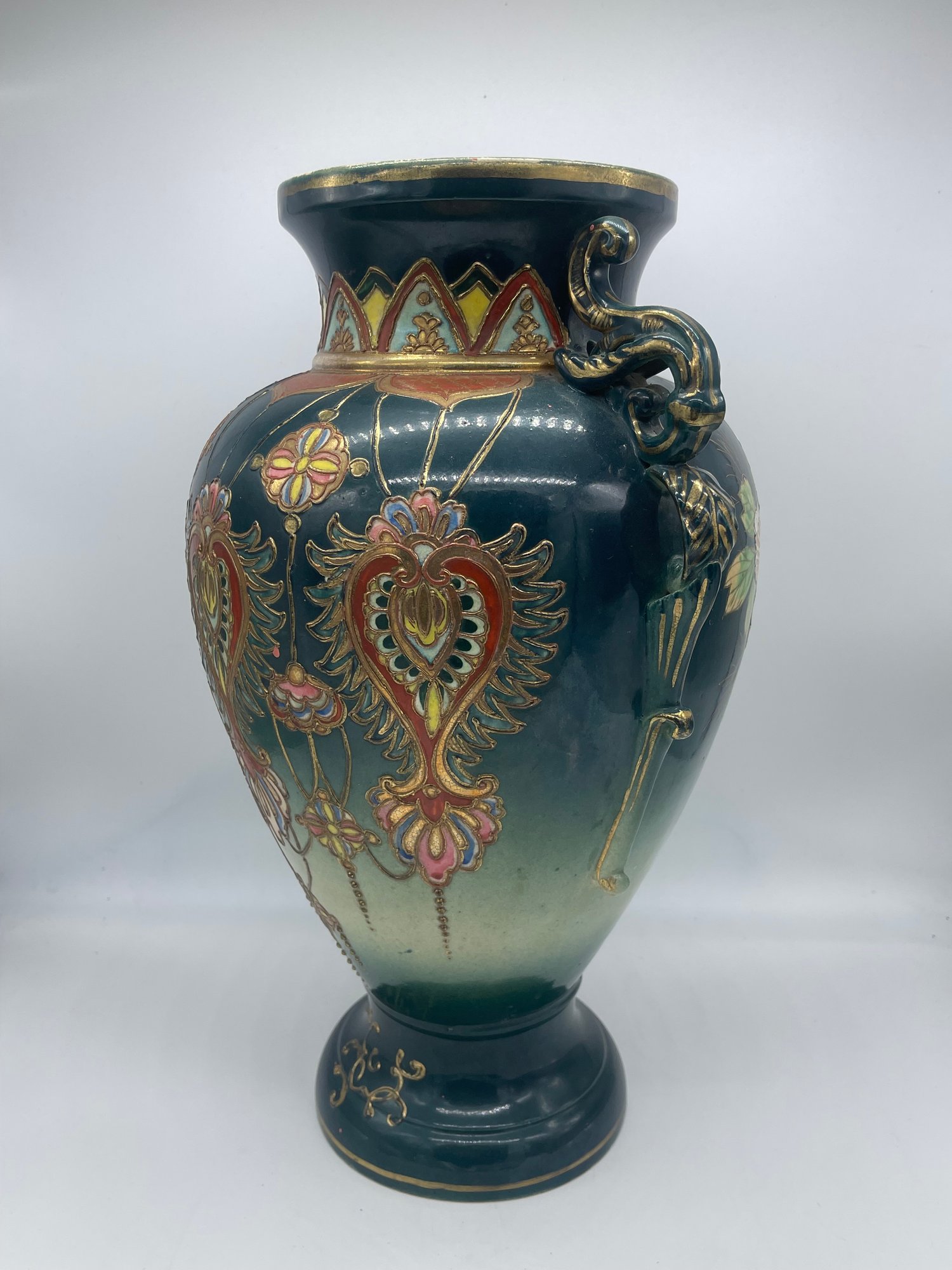 Monumental Antique Japanese Moriage Satsuma Raised Relief Floral Vase ...
