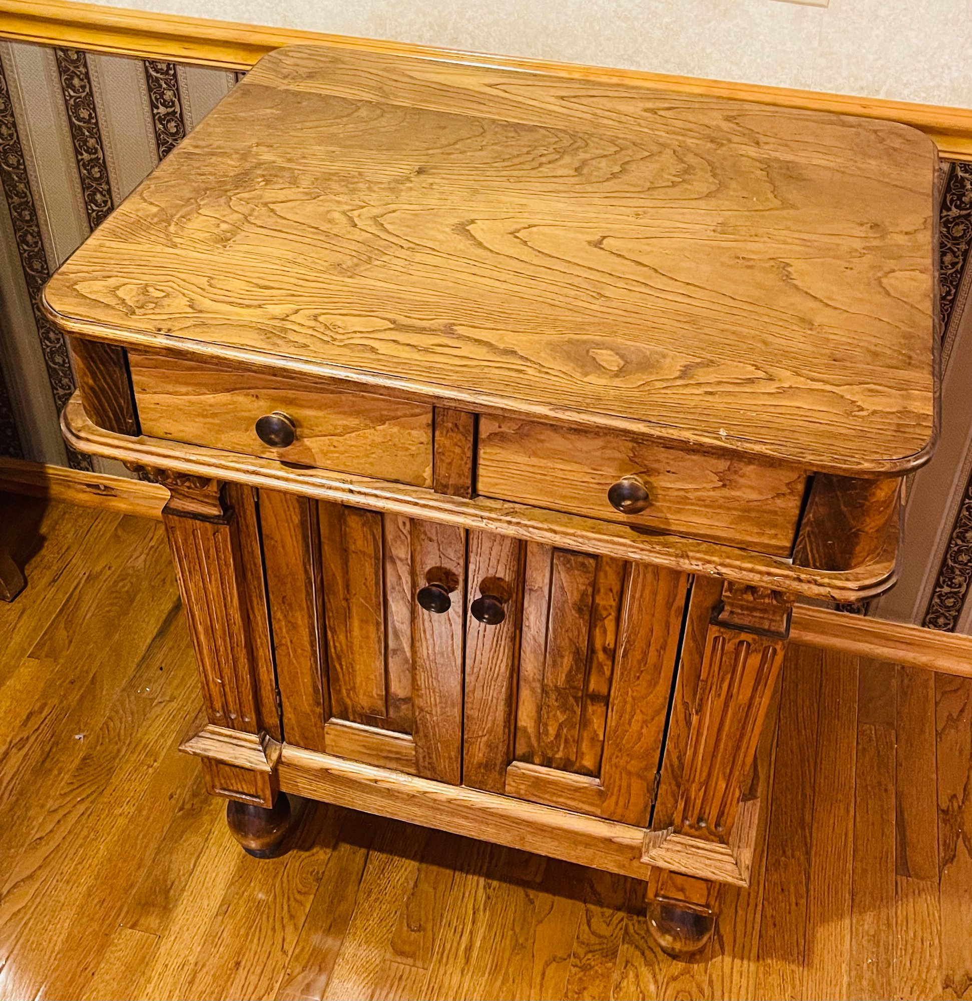 Solid Oak Kitchen Island Work Station Table With Finished Back Butcher Block #1819 ...