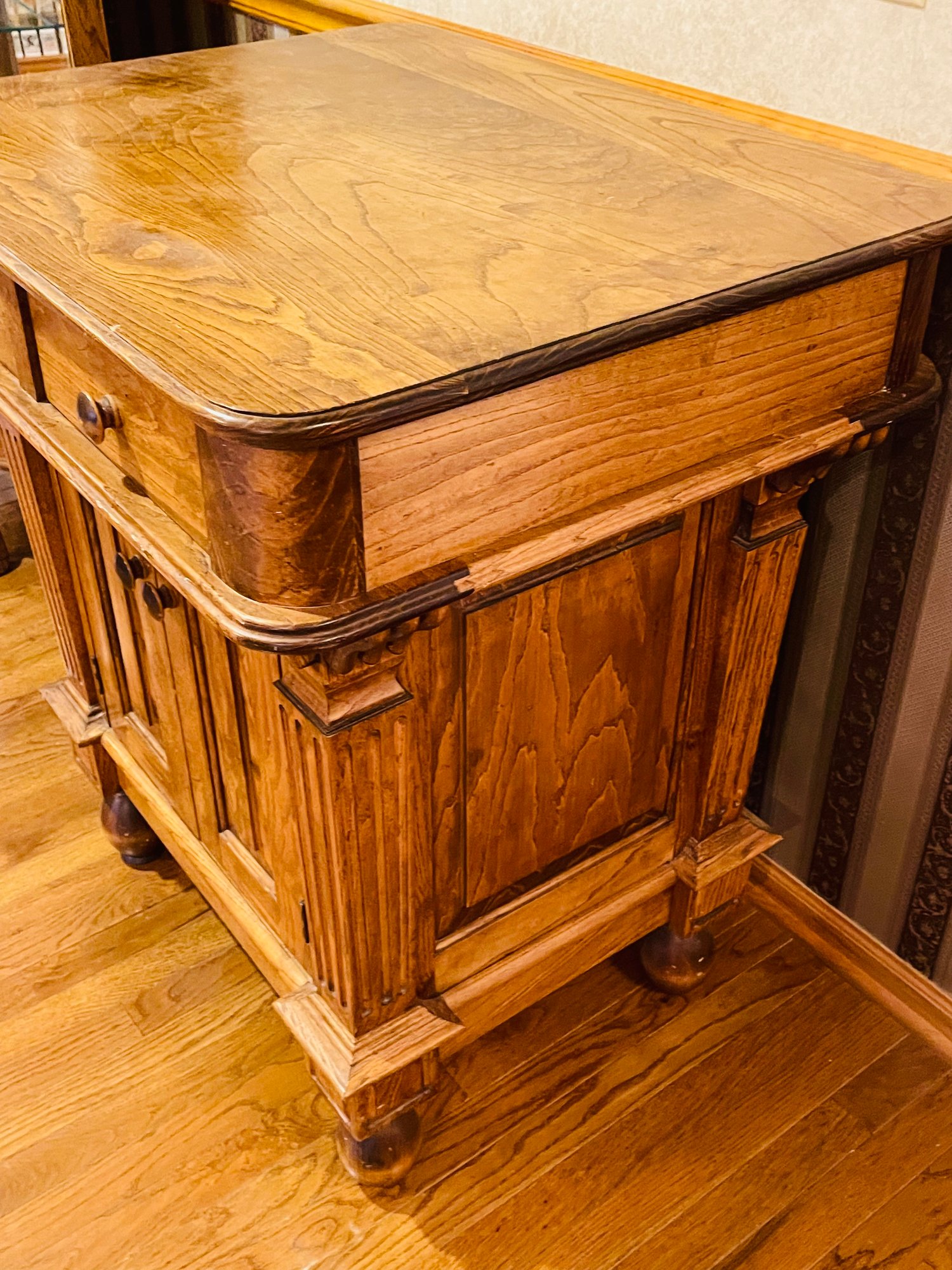 Solid Oak Kitchen Island Work Station Table With Finished Back Butcher Block #1819 ...