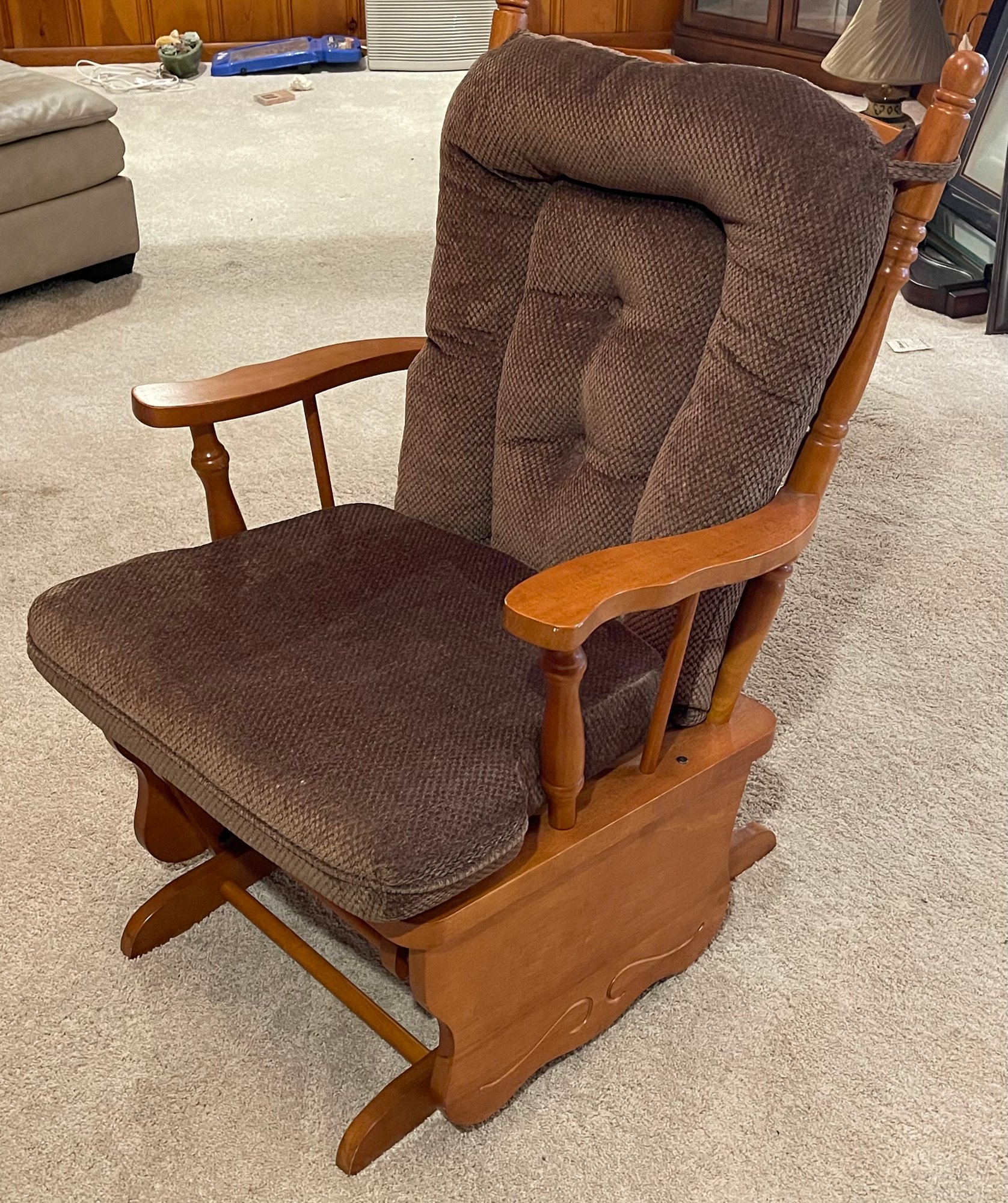 Oak Glider Rocker With Cushion Brown #1823 | Auctionninja.com