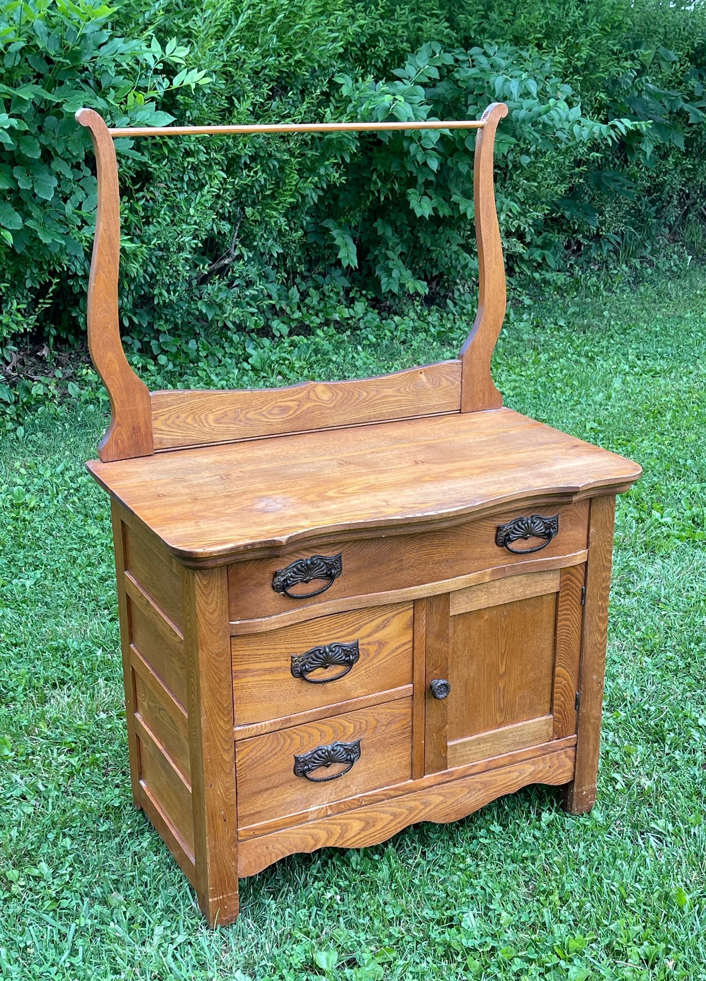 Antique Solid Oak Washstand Dry Sink With Towel Bar Rack & Original Hardware #2404 ...