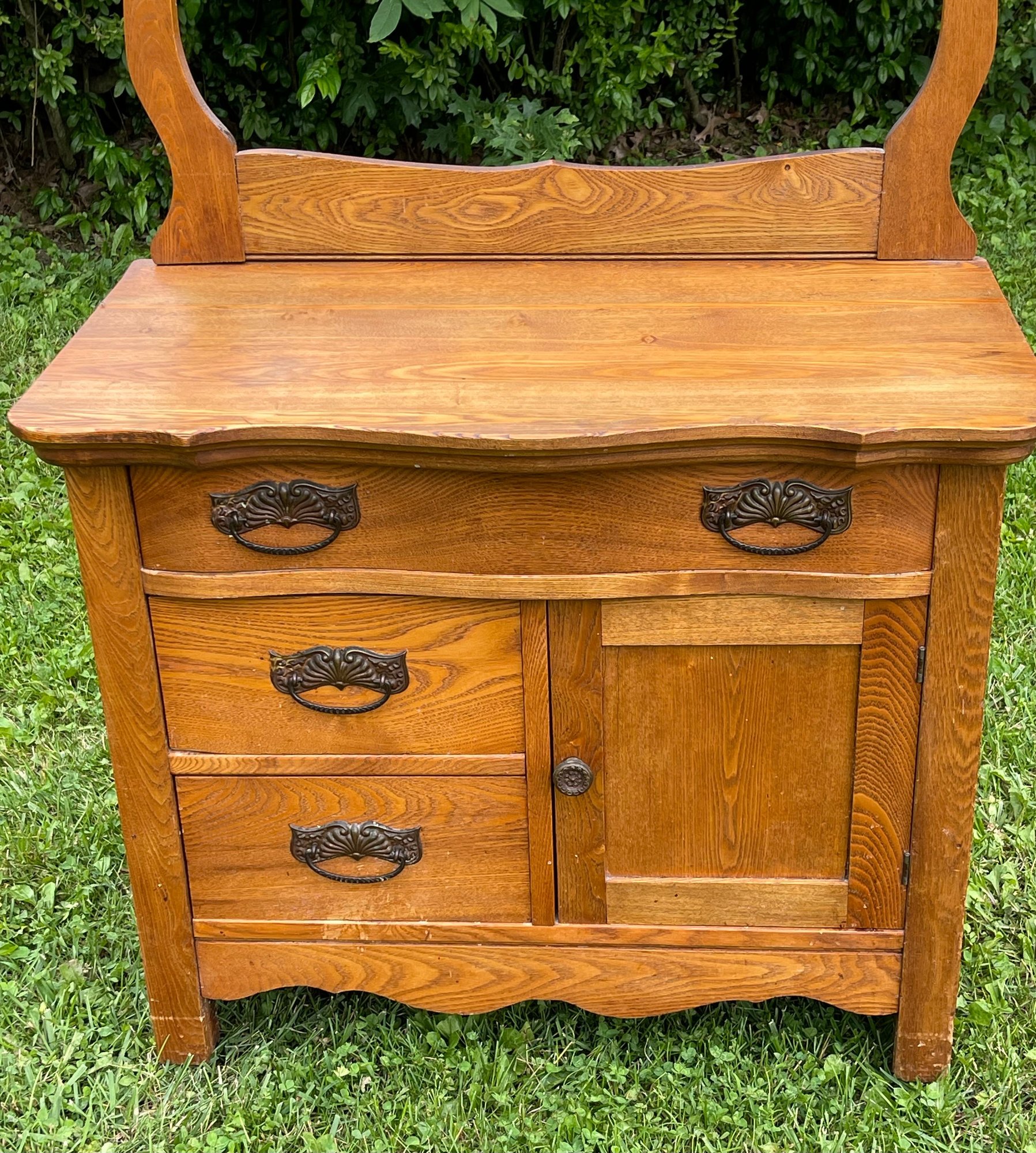 Antique Solid Oak Washstand Dry Sink With Towel Bar Rack & Original Hardware #2404 ...