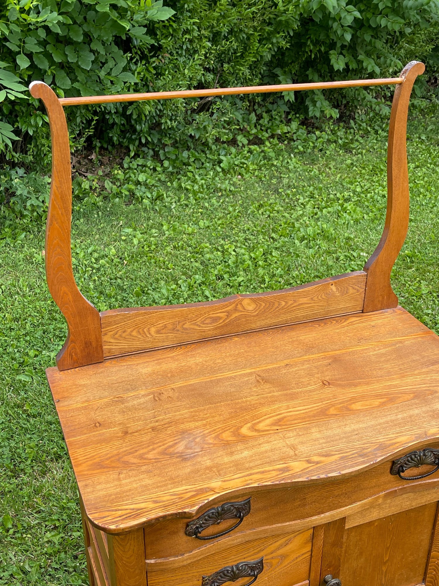 Antique Solid Oak Washstand Dry Sink With Towel Bar Rack & Original Hardware #2404 ...