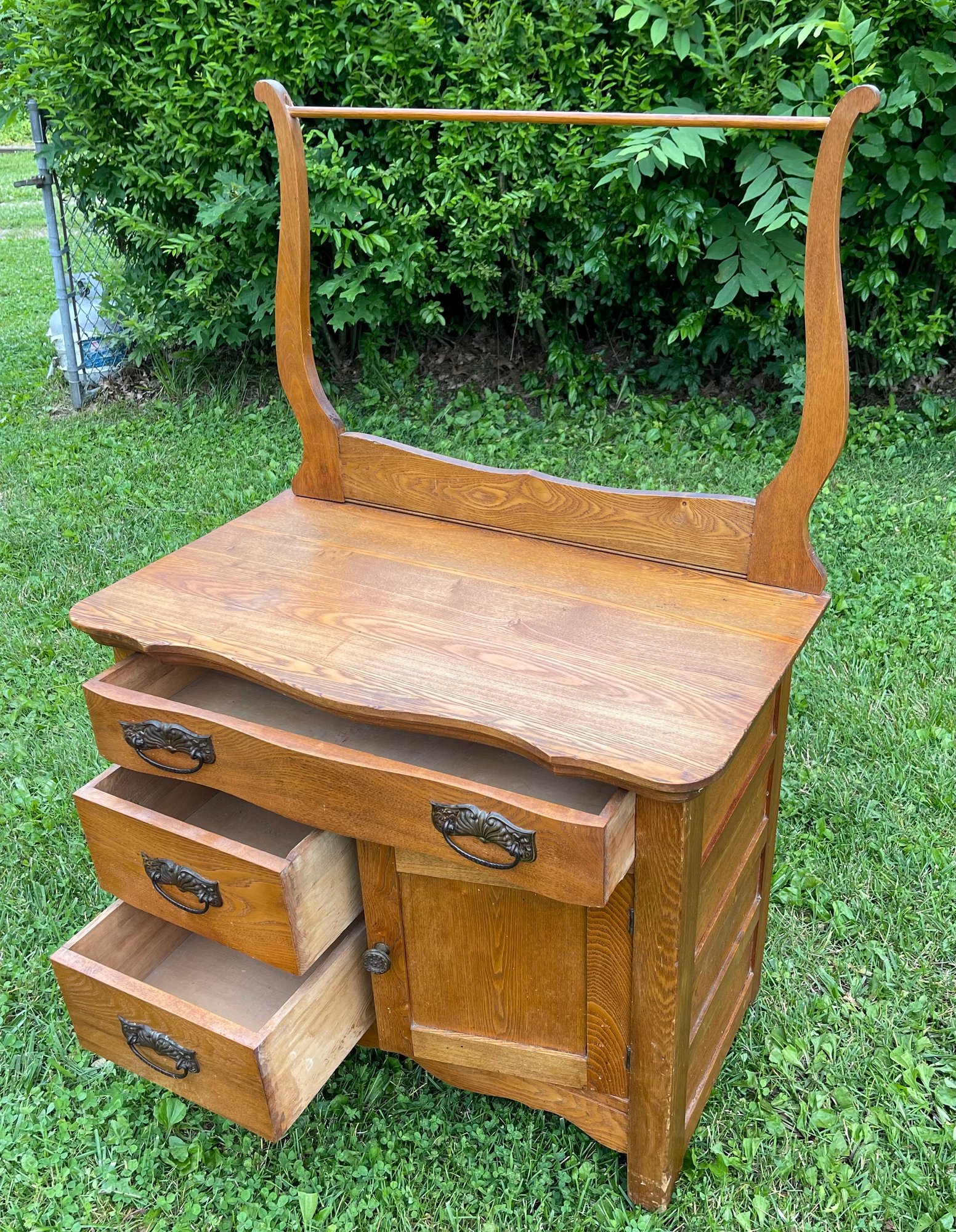 Antique Solid Oak Washstand Dry Sink With Towel Bar Rack & Original Hardware #2404 ...