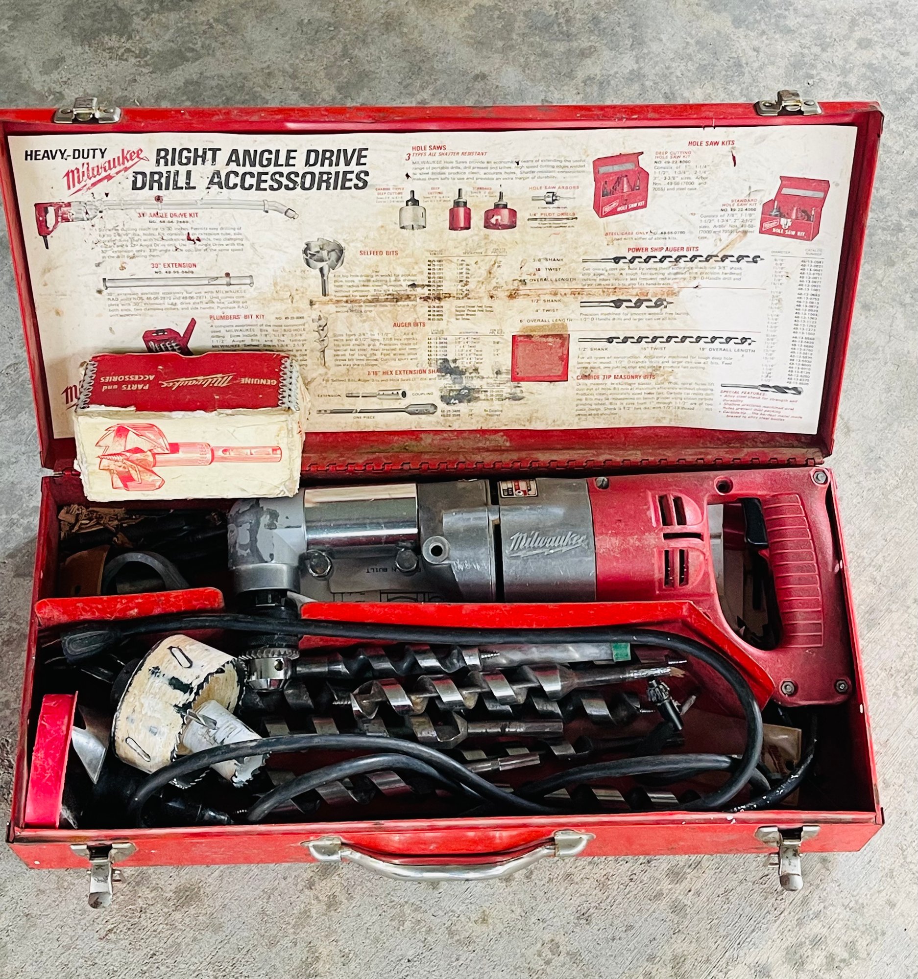 Milwaukee Heavy Duty Right Angle Drill 1/2 Model 1101-1 W/ Extra Bits ...