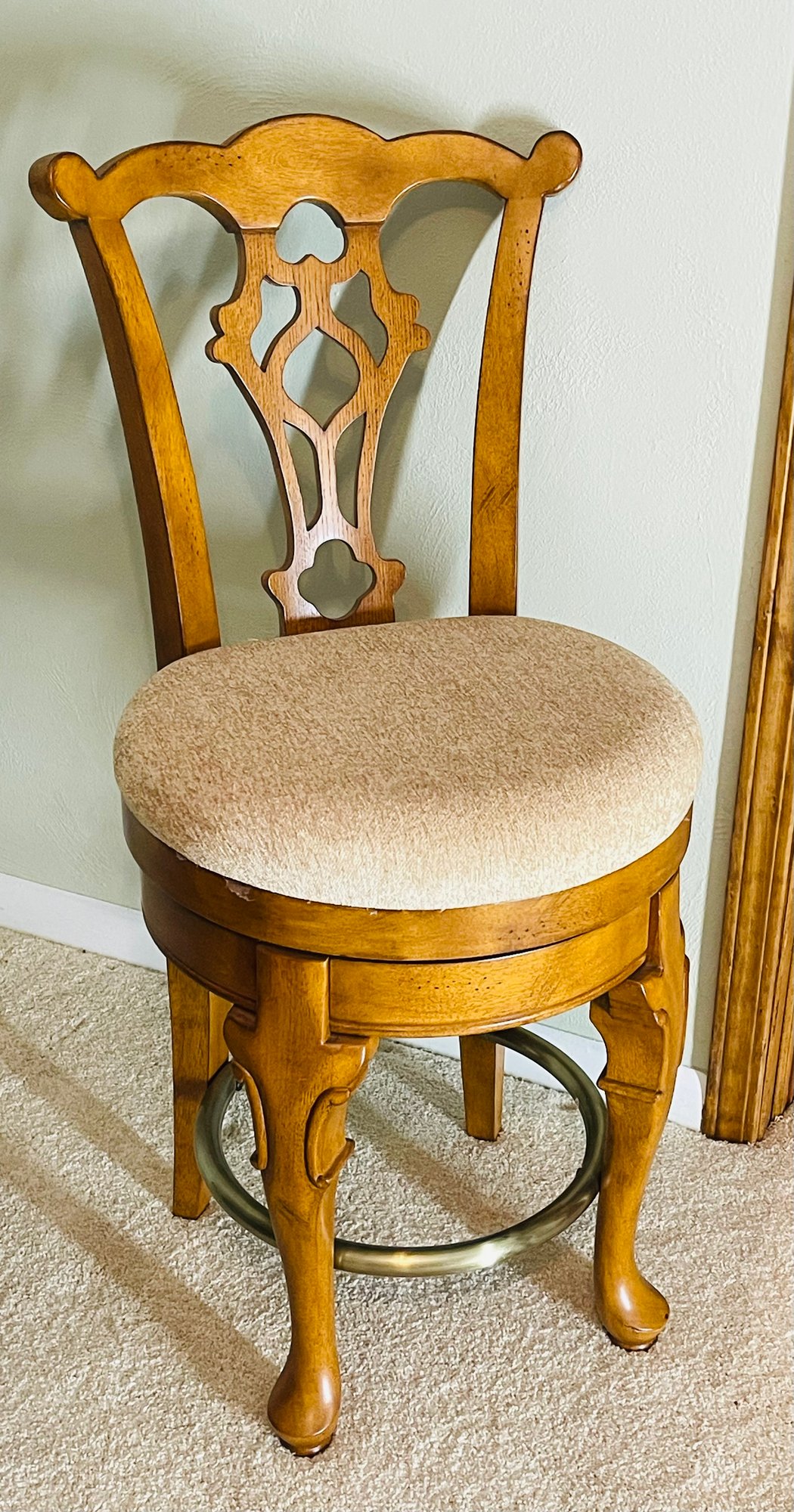 Single Heavy Wood Padded Bar Counter Stool Padded With Brass Foot Rail ...