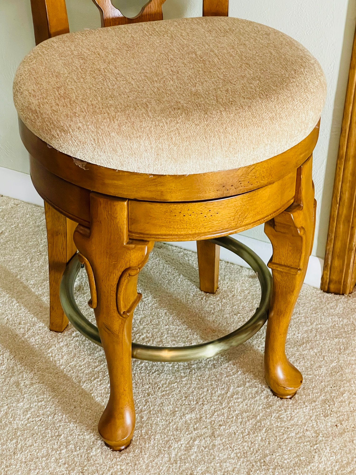 Single Heavy Wood Padded Bar Counter Stool Padded With Brass Foot Rail ...