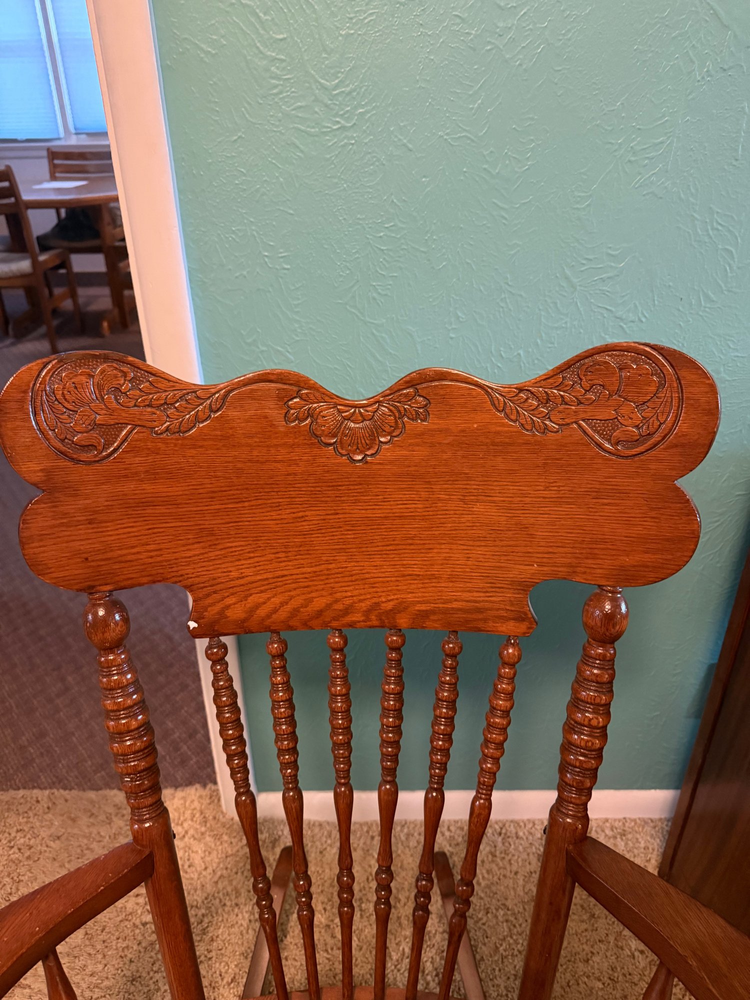 Antique Oak Rocking Chair With Leather Seat #1200 | Auctionninja.com