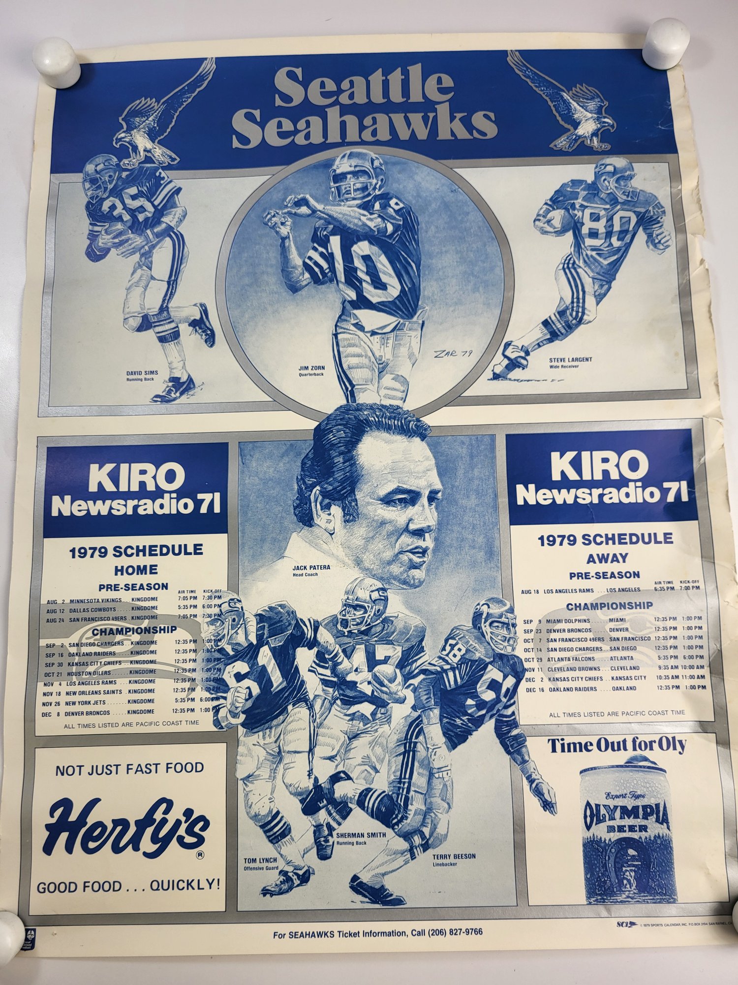 #3 Vintage 1979 Seattle Seahawks NFL Football Schedule Poster 25" X 19 ...