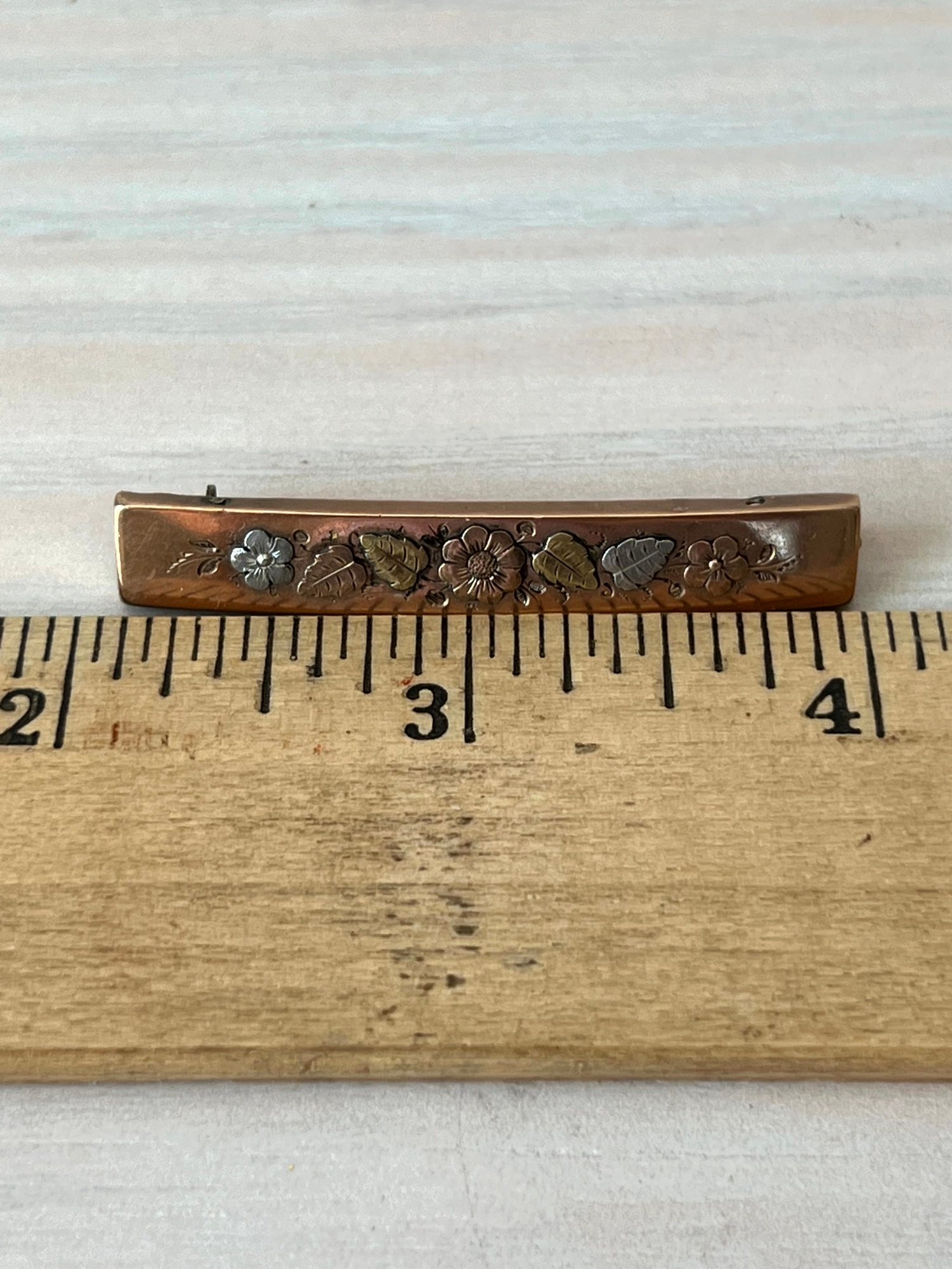 Vintage Unmarked 14k Gold Tri Color Bar Brooch Floral Design (DL98 ...