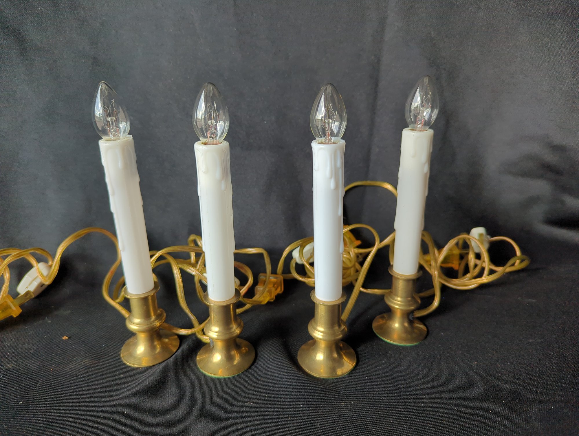 Four 8-in Individual Plug-in Candles With Brass Bases And On Off ...