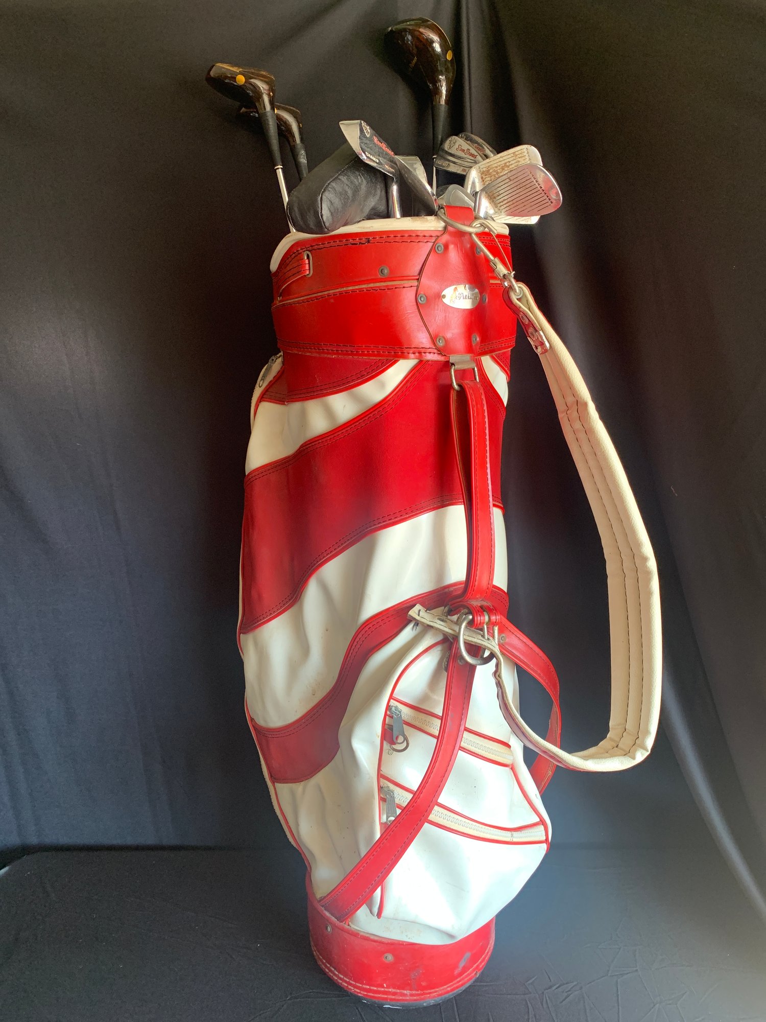 Set Of Vintage Golf Clubs With Solid Gold Club - In Red And White Candy ...