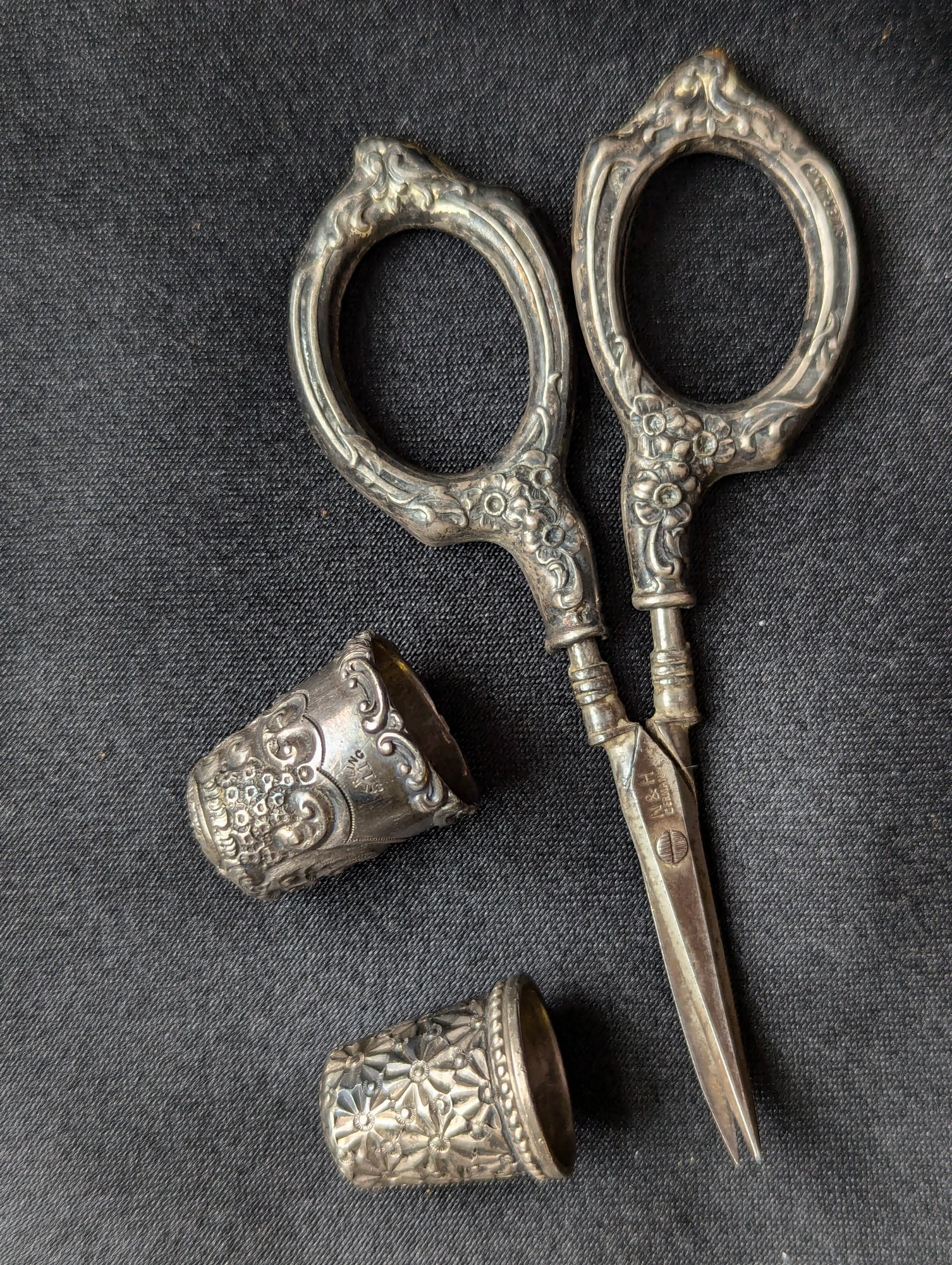 Antique Victorian Ladies Sewing Items- Small STERLING SILVER Scissors ...