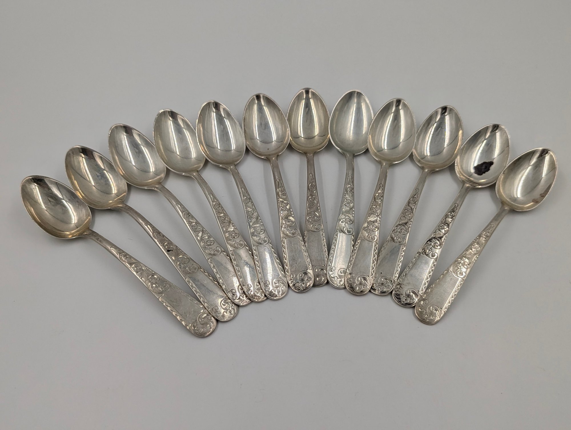 12 STERLING SILVER Spoons - 14.5 Oz Weight - S. Kirk & Son (later Kirk ...