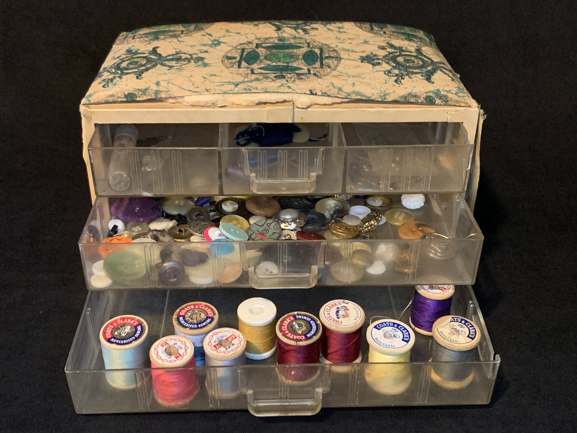 Vintage 3 Drawer Sewing Box With Vintage Sewing Supplies Significant ...