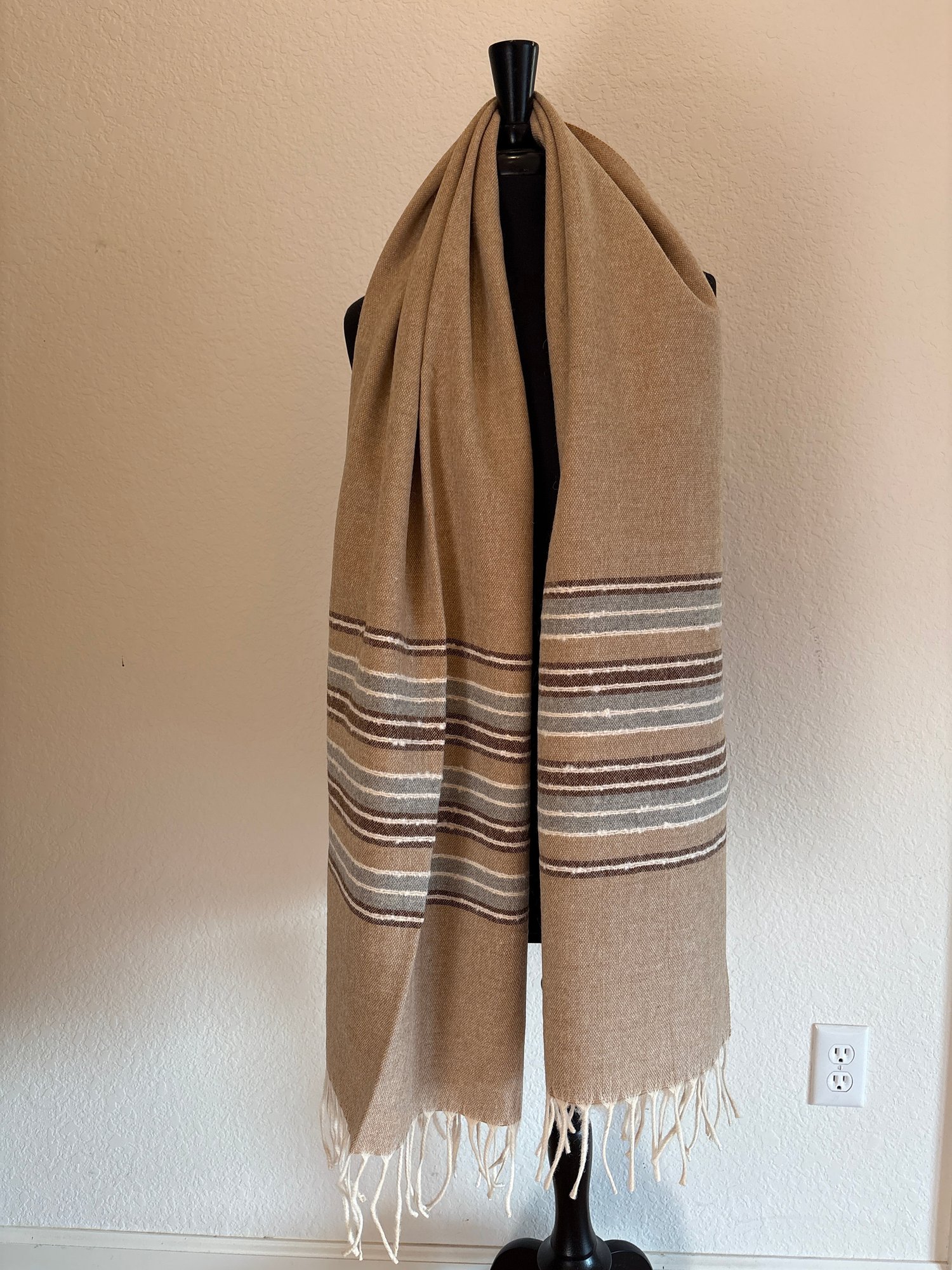 Beige And Stripes Wide Scarf Or Wrap #15574 | Auctionninja.com