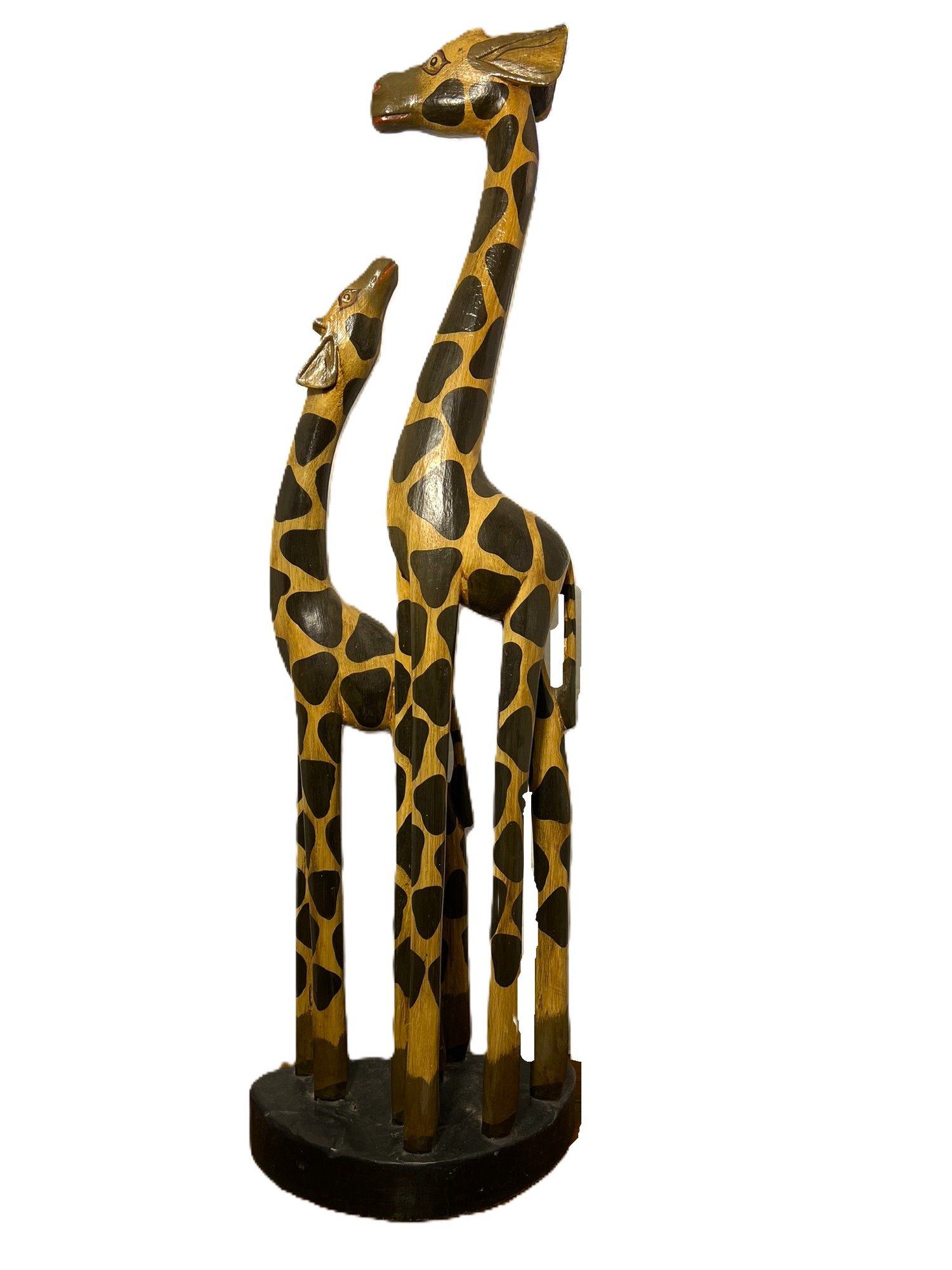 LR/ Tall Wood Mother And Baby Giraffe Statue #29459 | Auctionninja.com