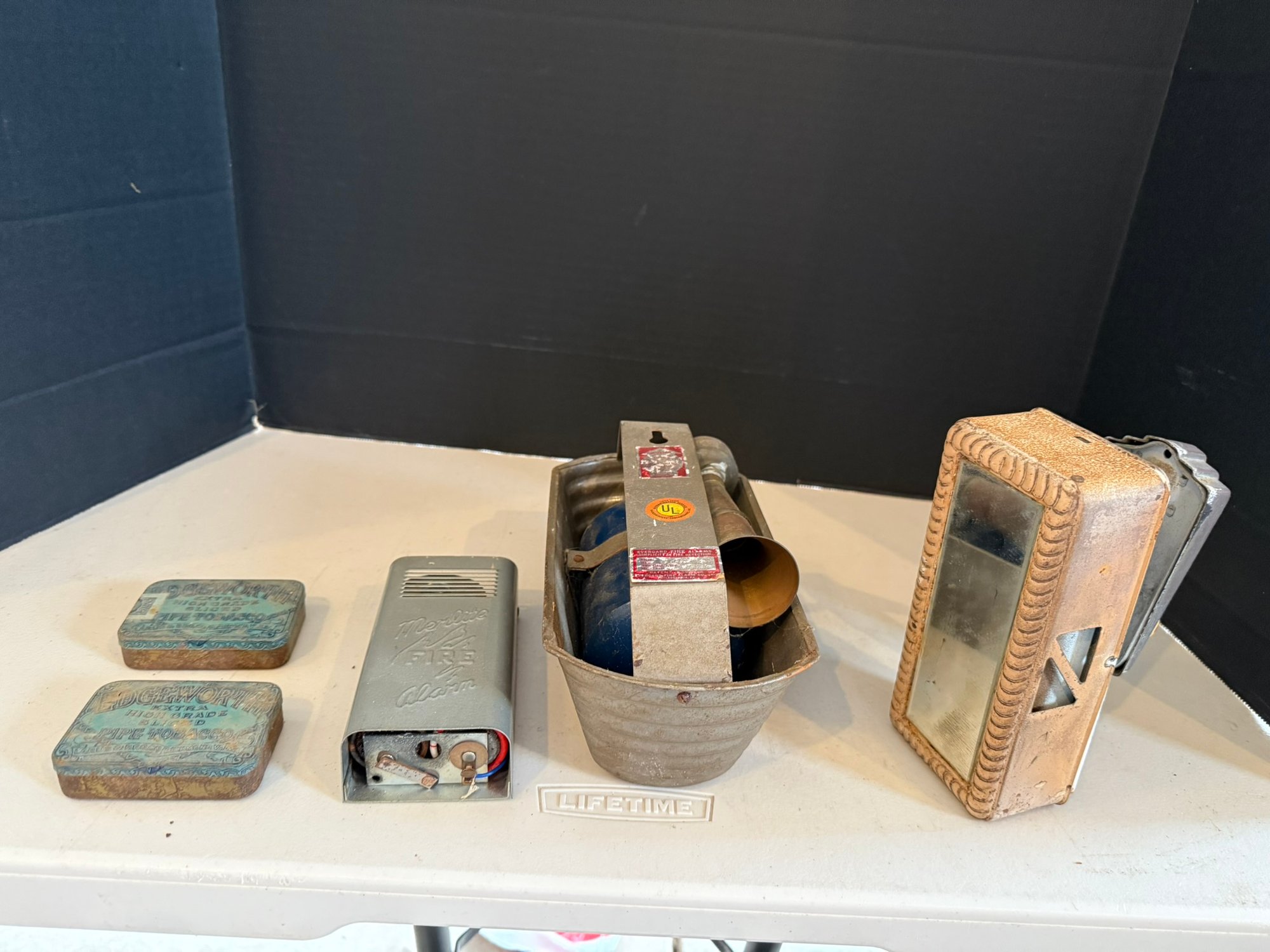 G/ Box 5pcs - Vintage Fire Alarms, Door Chime, Tobacco Tins #31749 ...