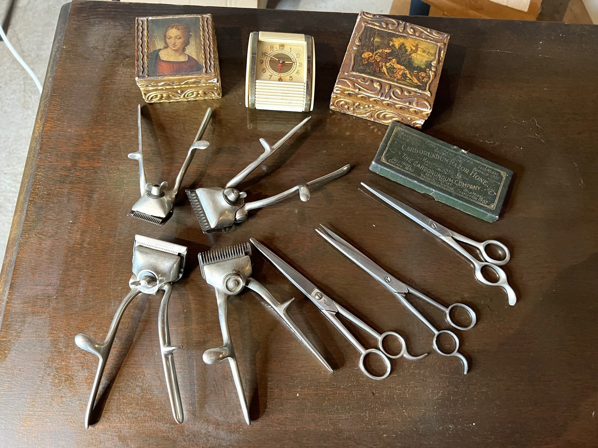 UFB/ Box Of Asstd Vintage Barber 4 Trimmers & 3 Scissors, Westclox ...