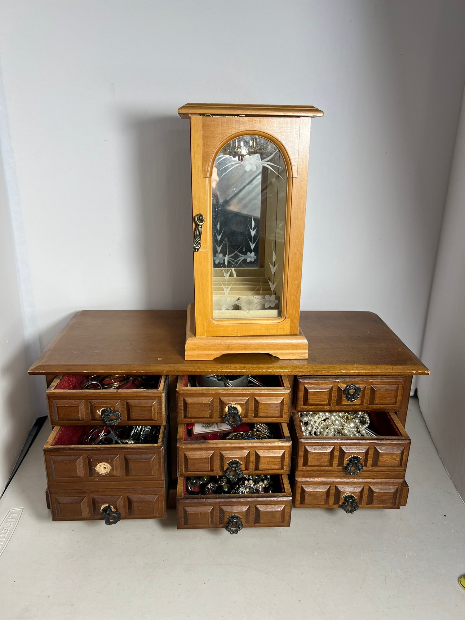 K/ Box - 2 Wood Jewelry Boxes With Assorted Costume And Semi Precious ...