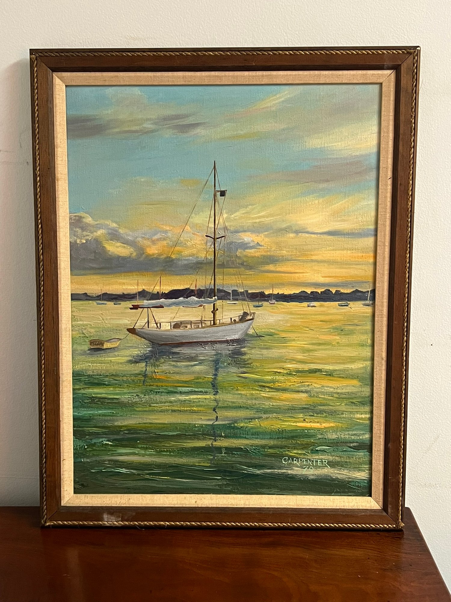 AD/ Original Framed Painting Of Sailboat - Signed Carpenter "79", In ...