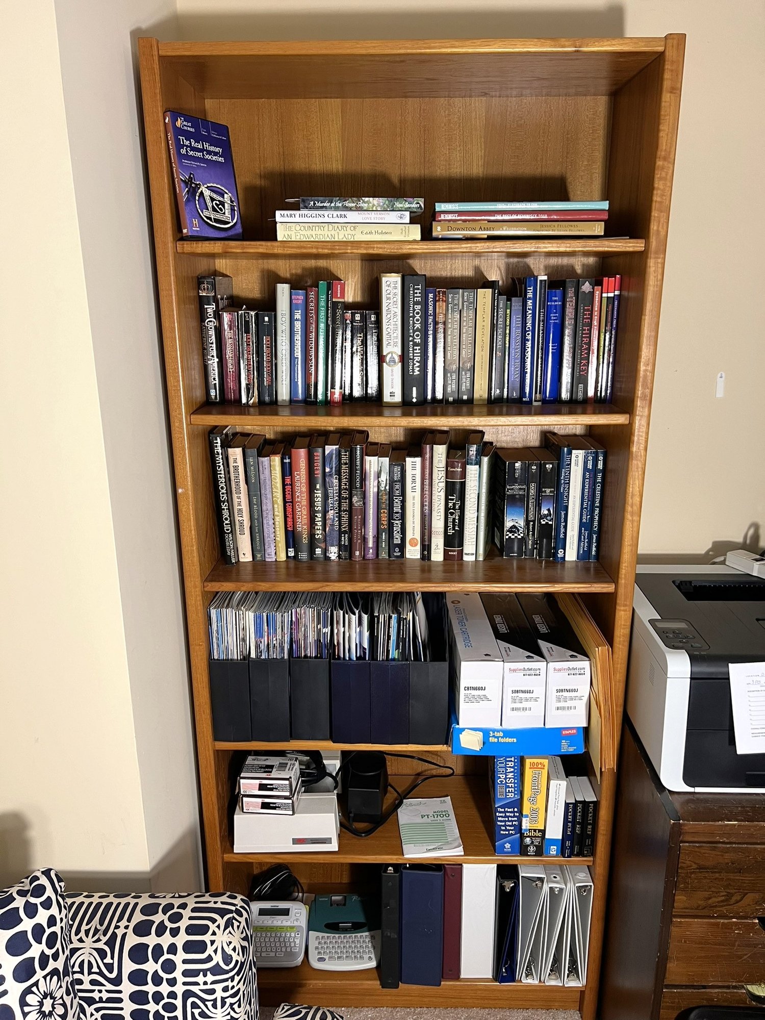O/ Wood Book Case #1 - 6 Shelves Of Books, Label Makers, Toner ...
