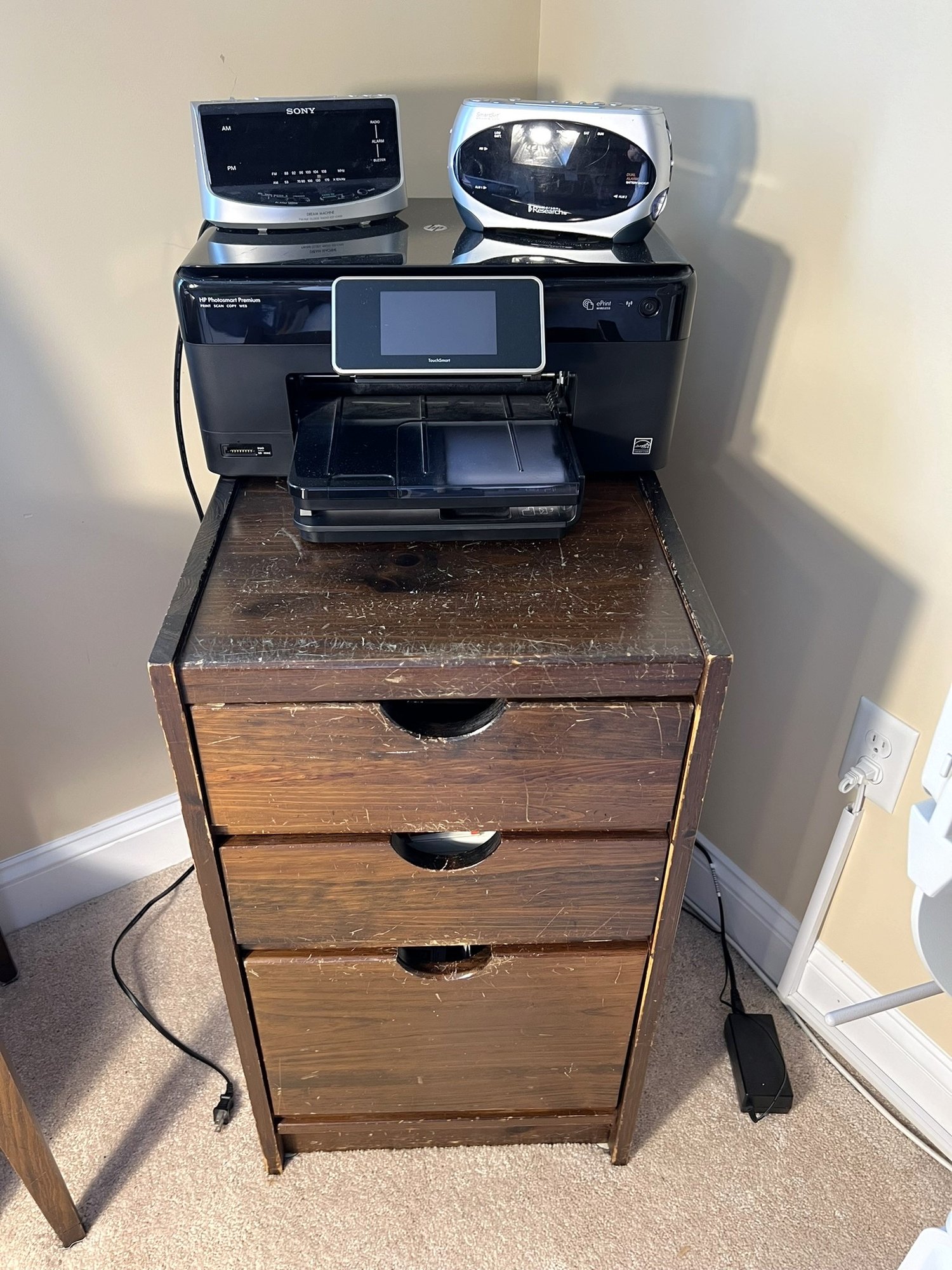2B/ 4pcs - 3 Drawer Wood Cabinet With Contents, HP Photosmart Printer ...