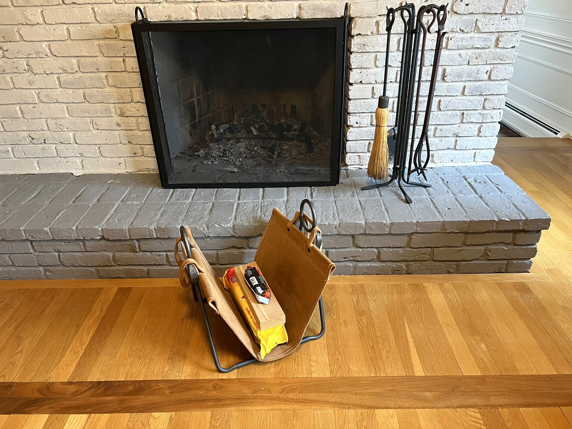 1LR/ 3pcs - 3 Panel Fireplace Screen, Iron Tools Set, Rawhide & Iron ...