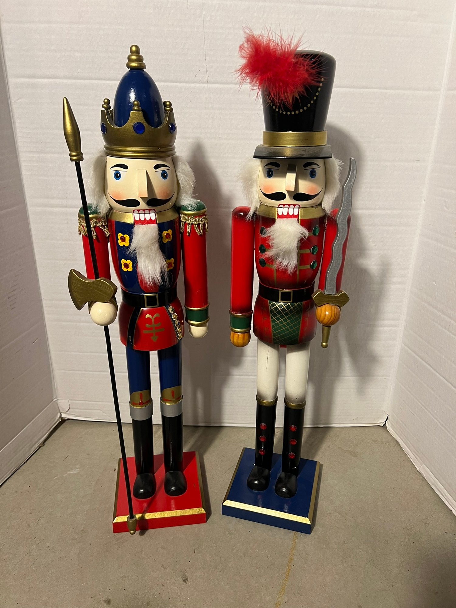 LLU/ 2 Wood Painted Nutcrackers - 2 Foot Tall #29197 | Auctionninja.com