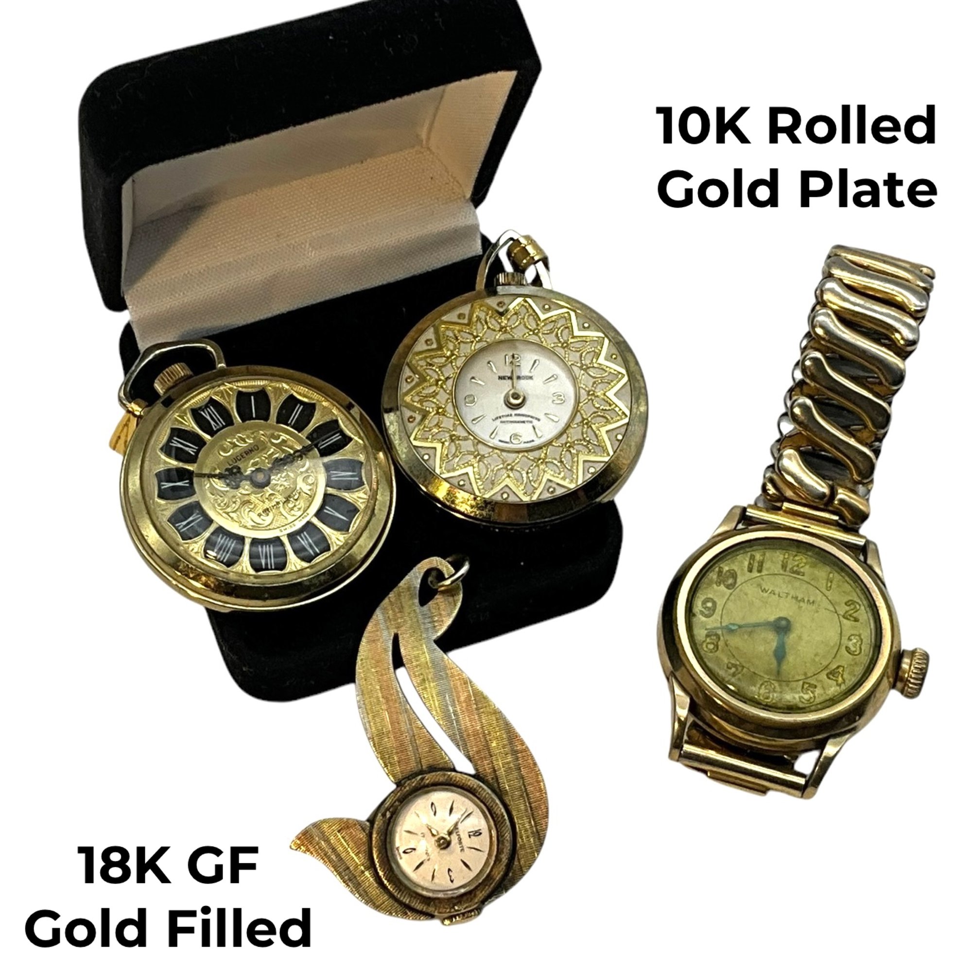 Lot 112- Belforte- Lucerno- Swiss- Waltham- Watch & Pendants- 10K ...