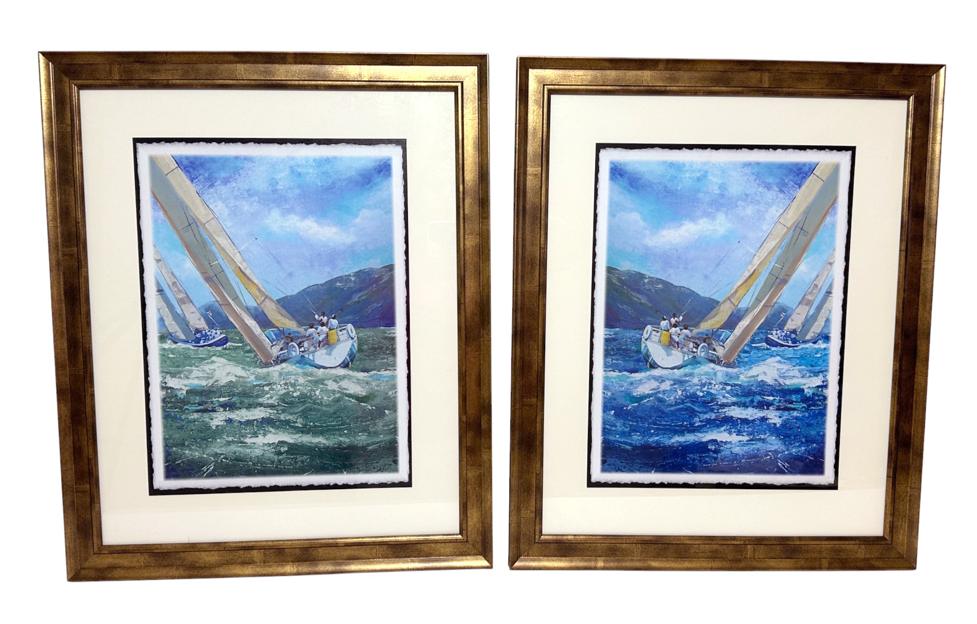 Lot 308 - Vibrant Sailboats - Pair Of 2 Book End Lithographs - Sailing ...