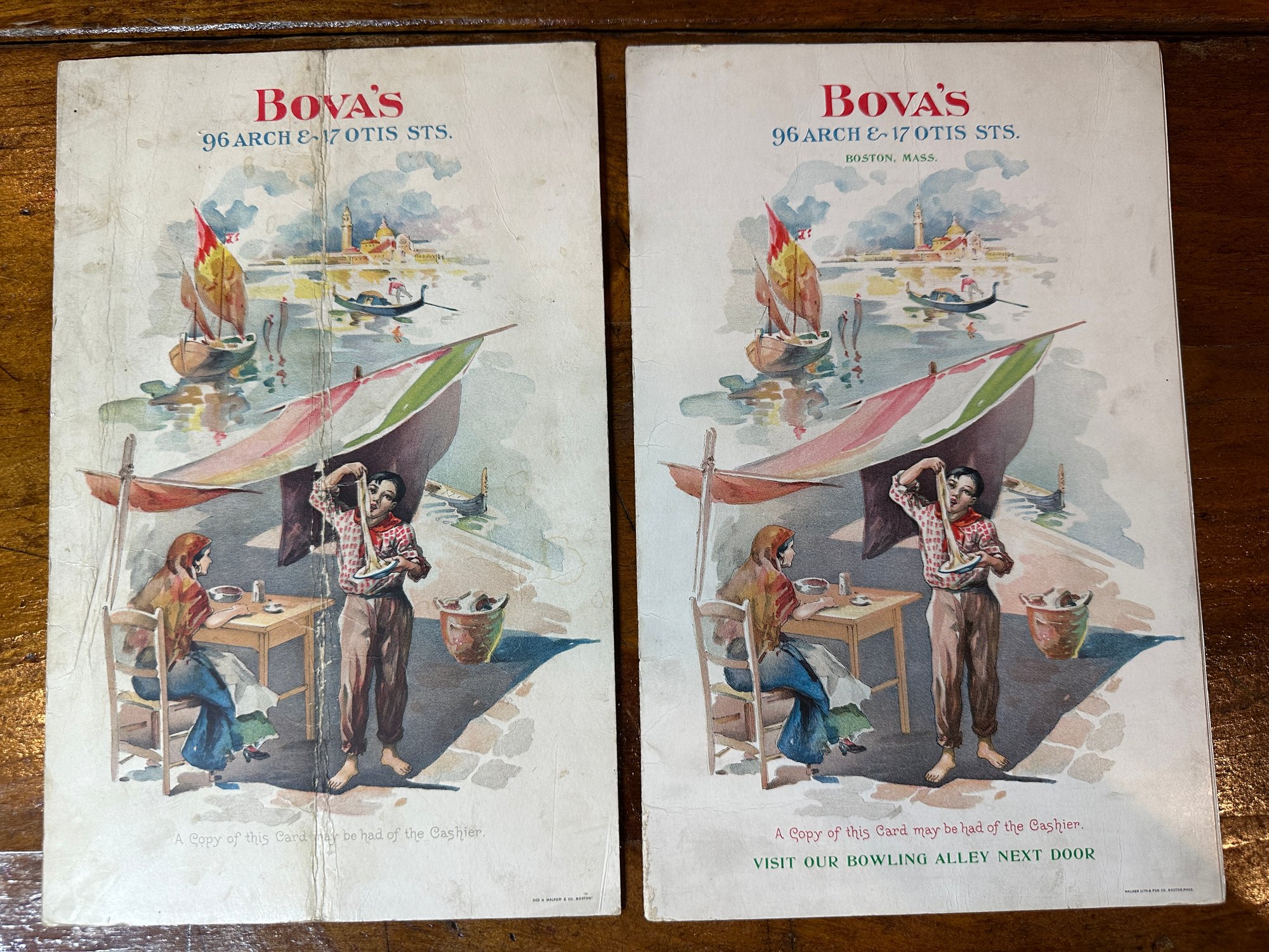 Lot 115- 1930-40s Bova's Boston Restaurant Menus - 2 Different - Sweet ...