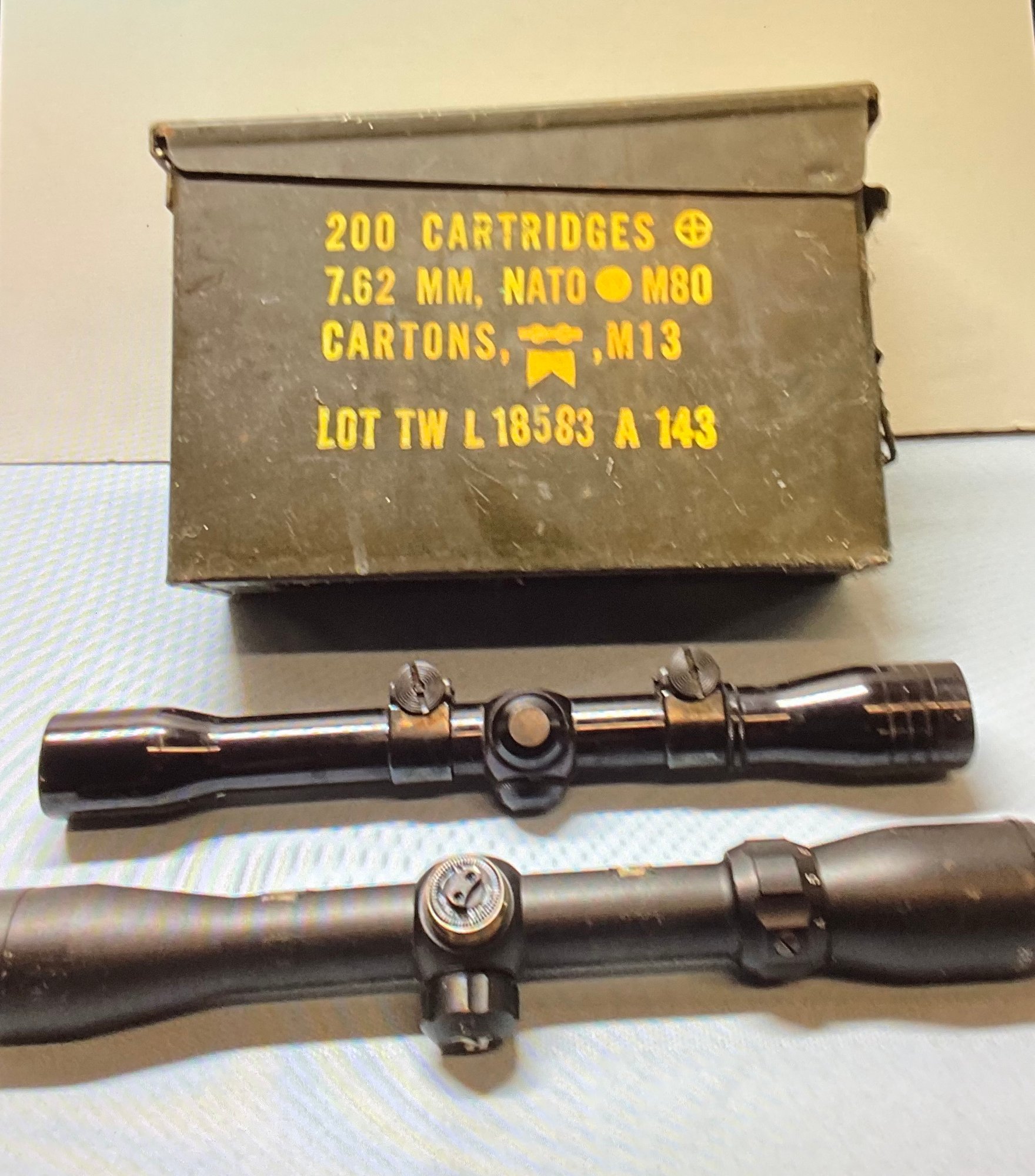 Lot 416A- Remington & Redfield Rifle Scopes - 2 And Vintage Ammo Box ...