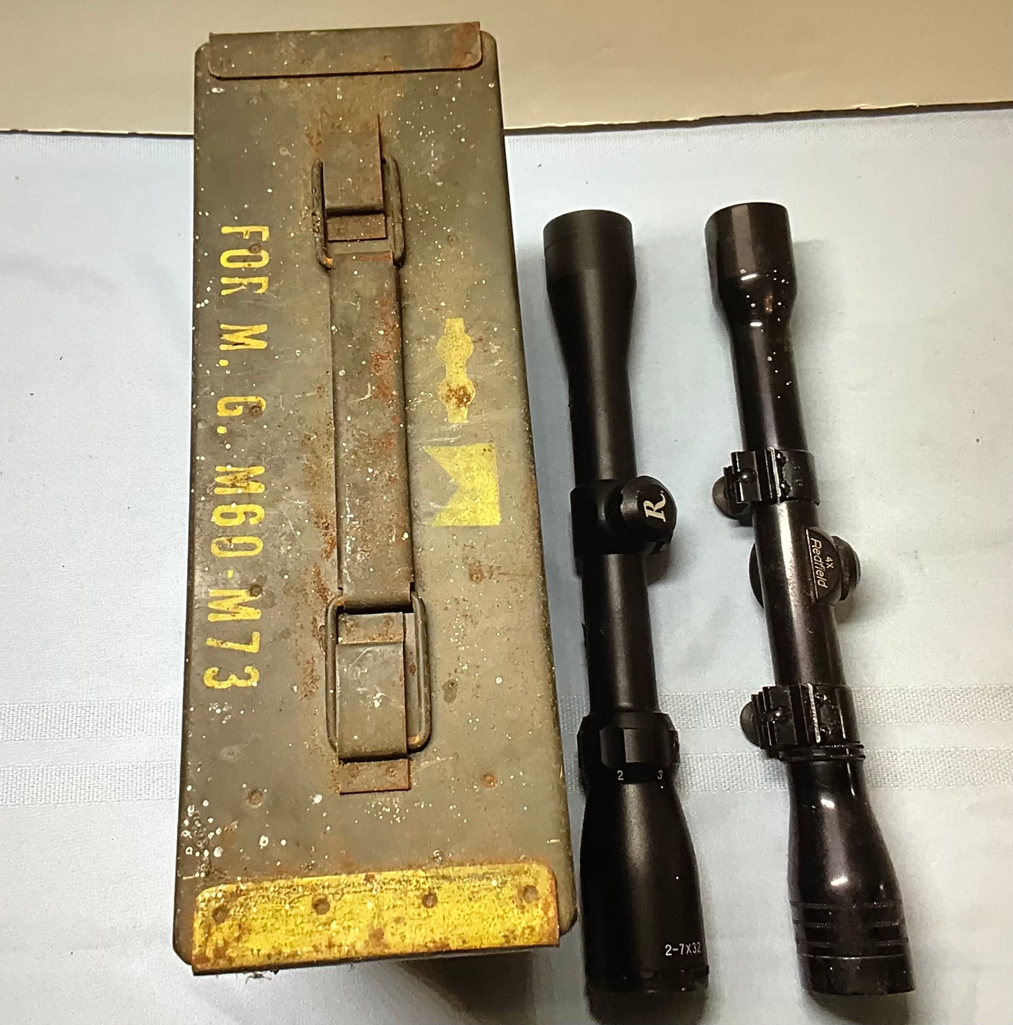 Lot 416A- Remington & Redfield Rifle Scopes - 2 And Vintage Ammo Box ...