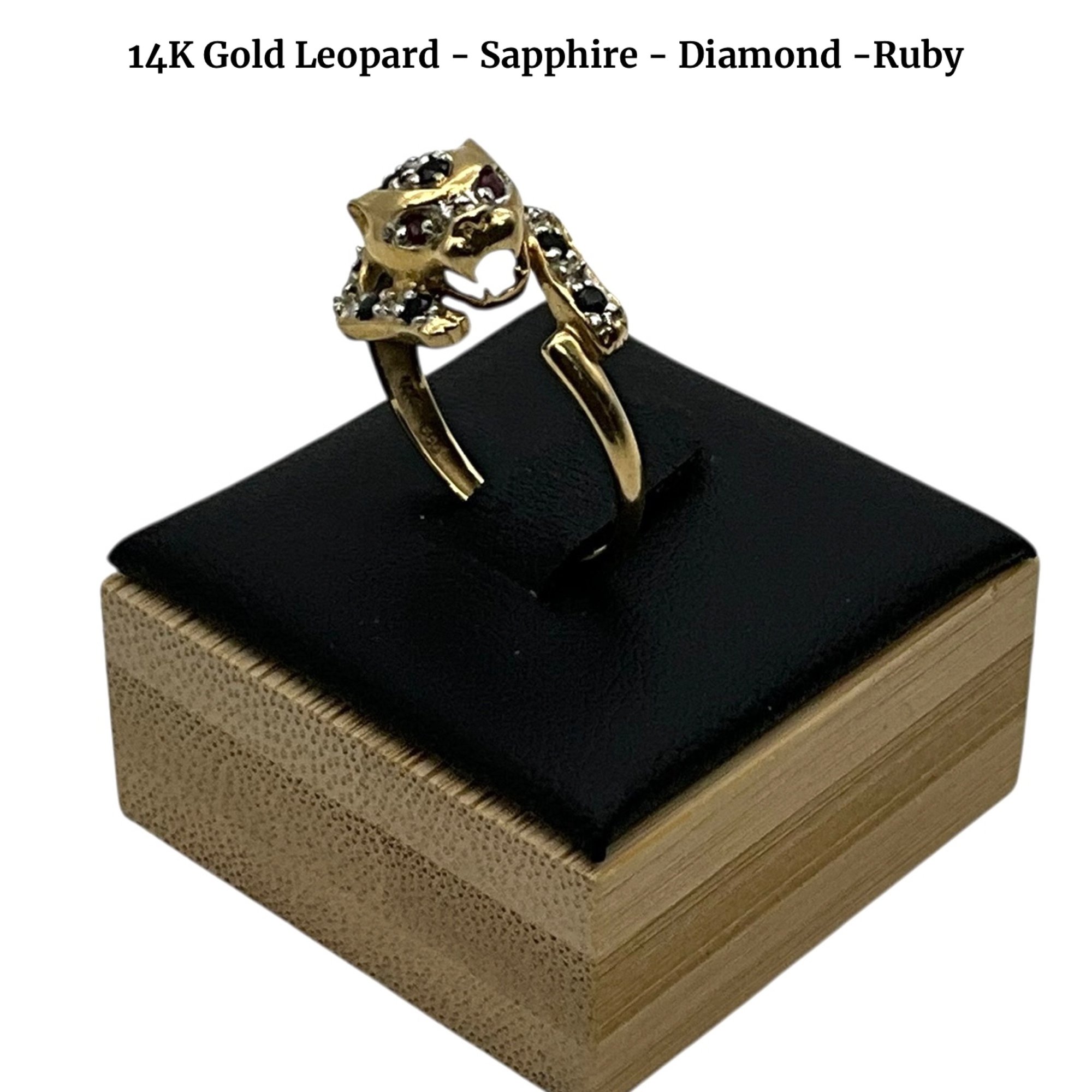 Lot 28DD- 14K Gold 585 Sapphire Diamond Ruby Leopard Ring Size 7 ...