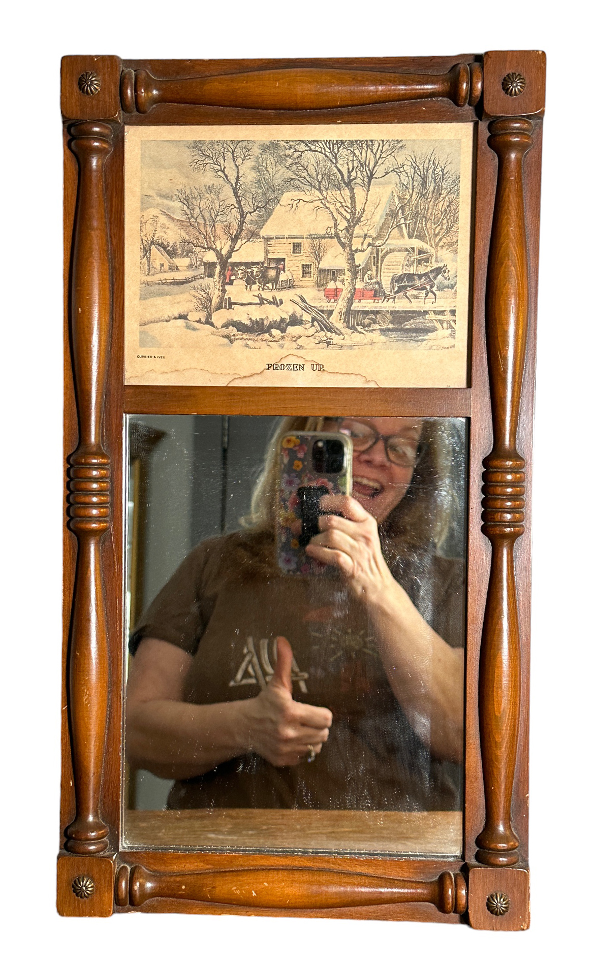 Lot 303SES- Vintage Colonial Style Mirror With Frozen Winter Scene By ...