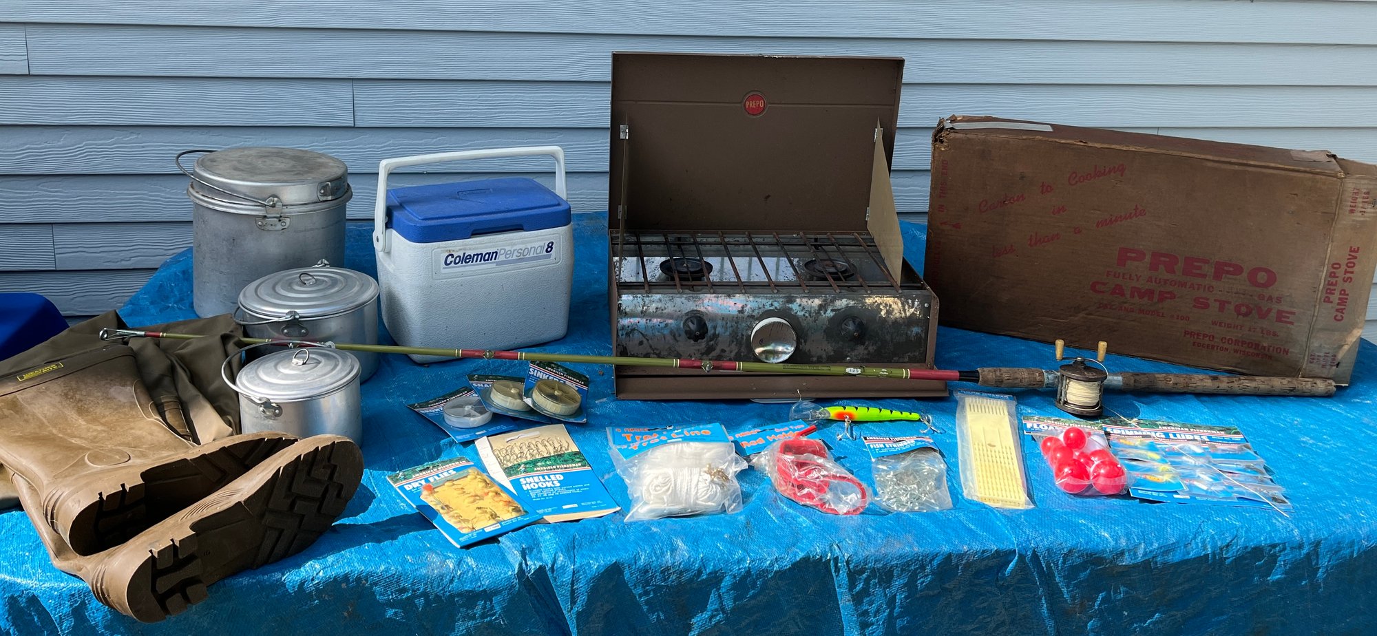 Lot 509- GO FISH! Coleman Cooler - Fishing Lures- Floats - Waders ...