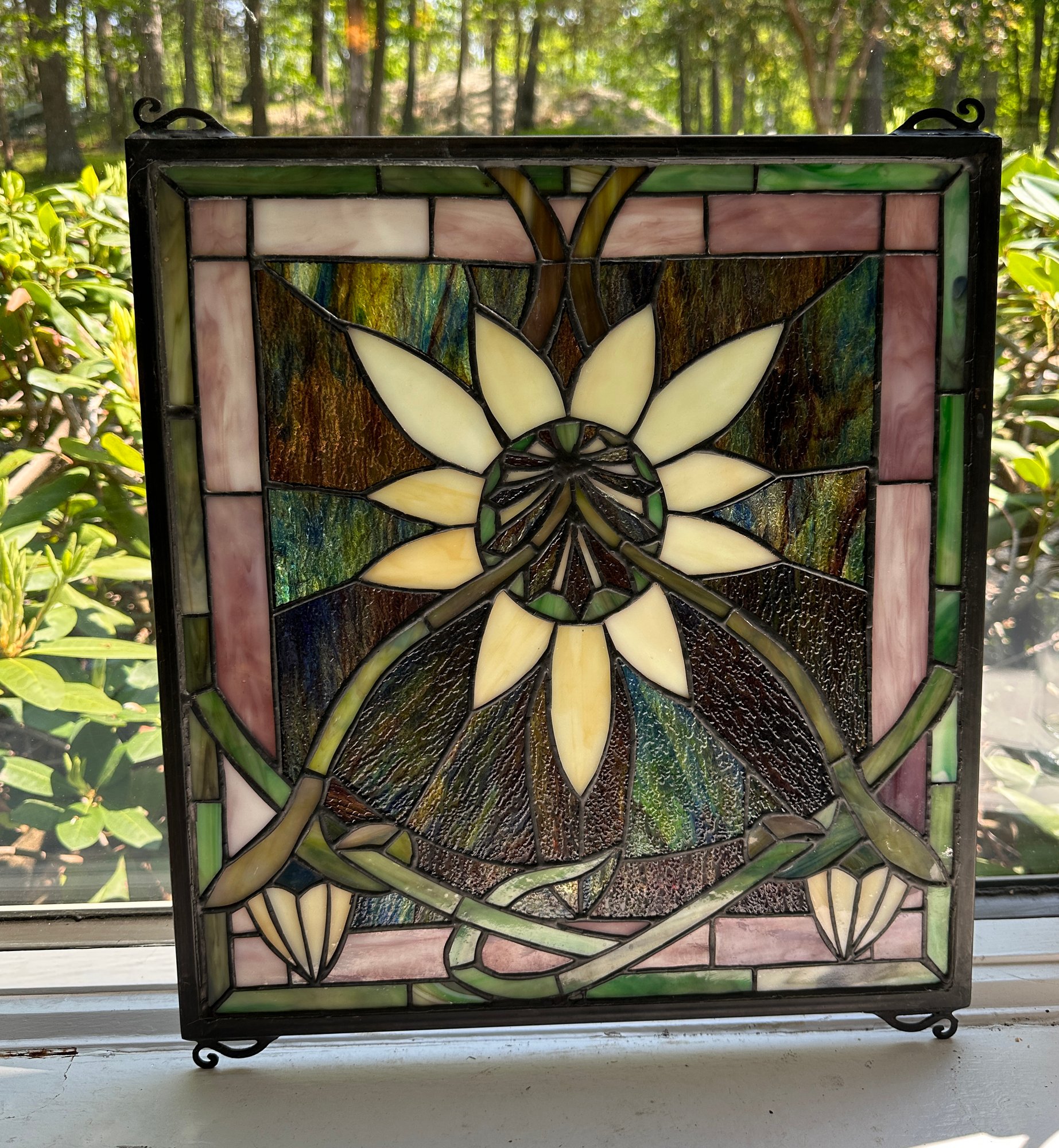 Lot 80 -Sunflower Heavy Stained Glass Window Panel - Tiffany? #5358 ...