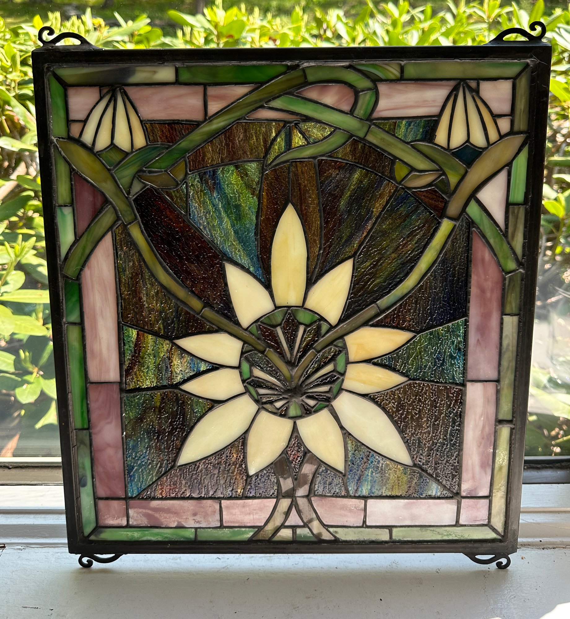 Lot 80 -Sunflower Heavy Stained Glass Window Panel - Tiffany? #5358 ...