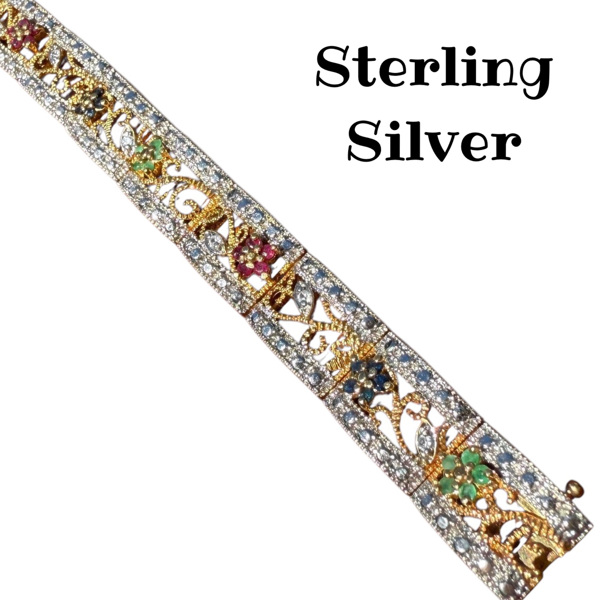 Lot 424LC - Sterling Silver Bracelet Signed DL & CZ Rubies, Sapphire ...
