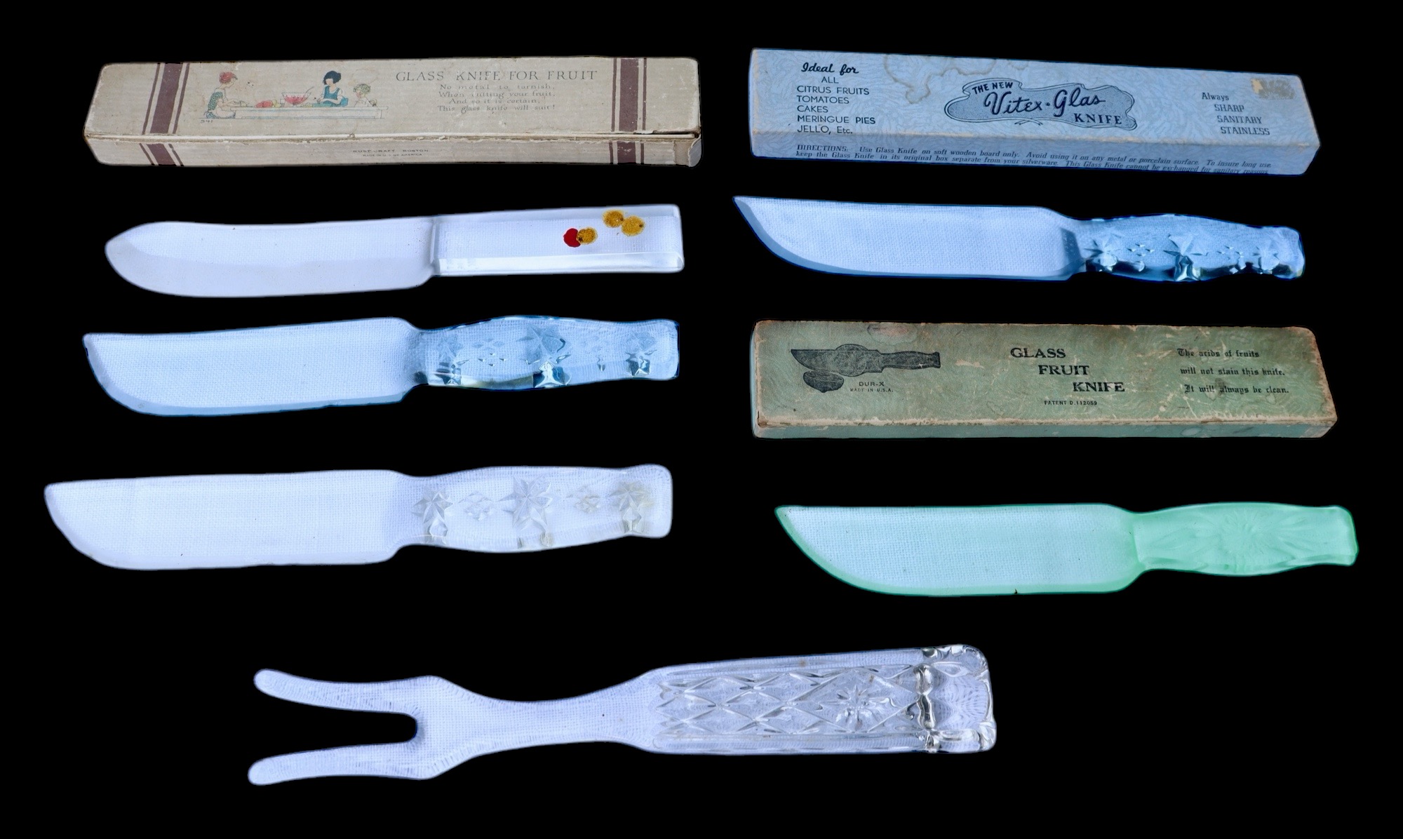 Lot 245 - Depression Era- Glass Fruit Knife & Fork -Some New In ...
