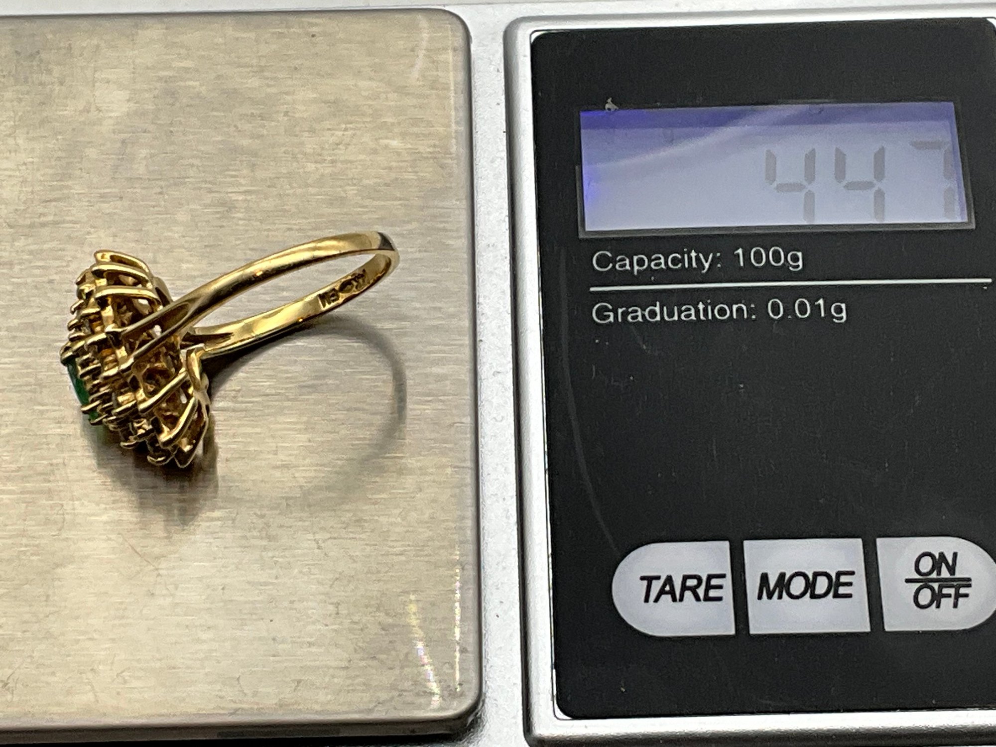 Lot 66DD- 14K Gold Cocktail Ring With Center Emerald Surrounded By ...