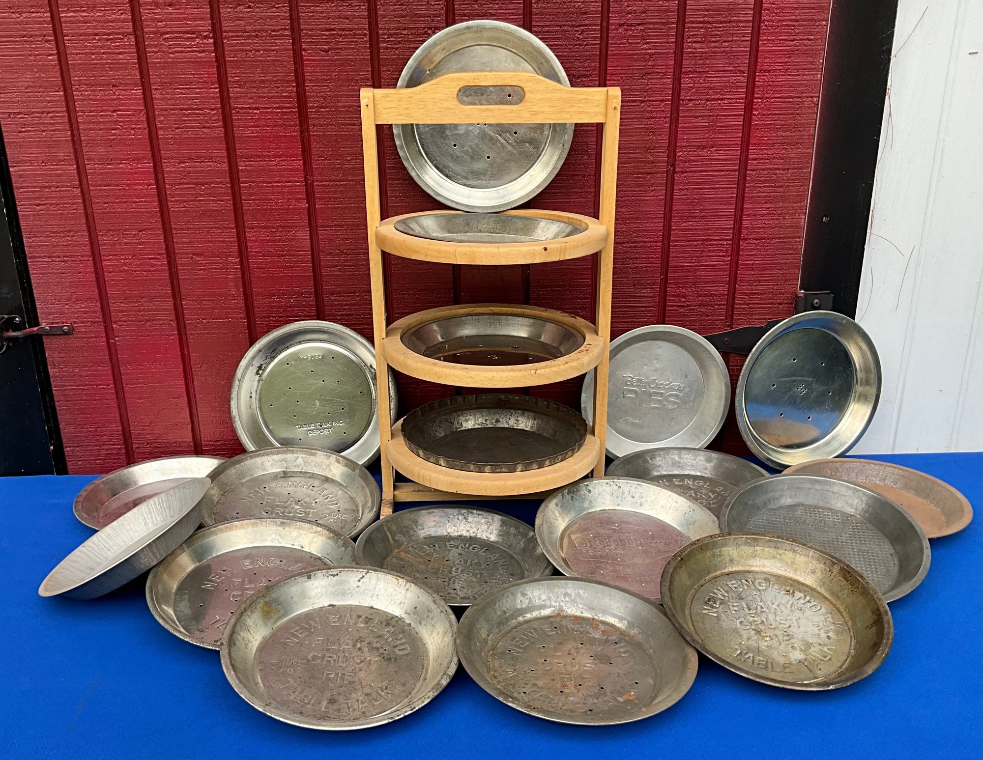 Lot 40- Wood 3 Tier Pie Stand With Tin Pie Plates - 19 - Mrs. Robinson ...