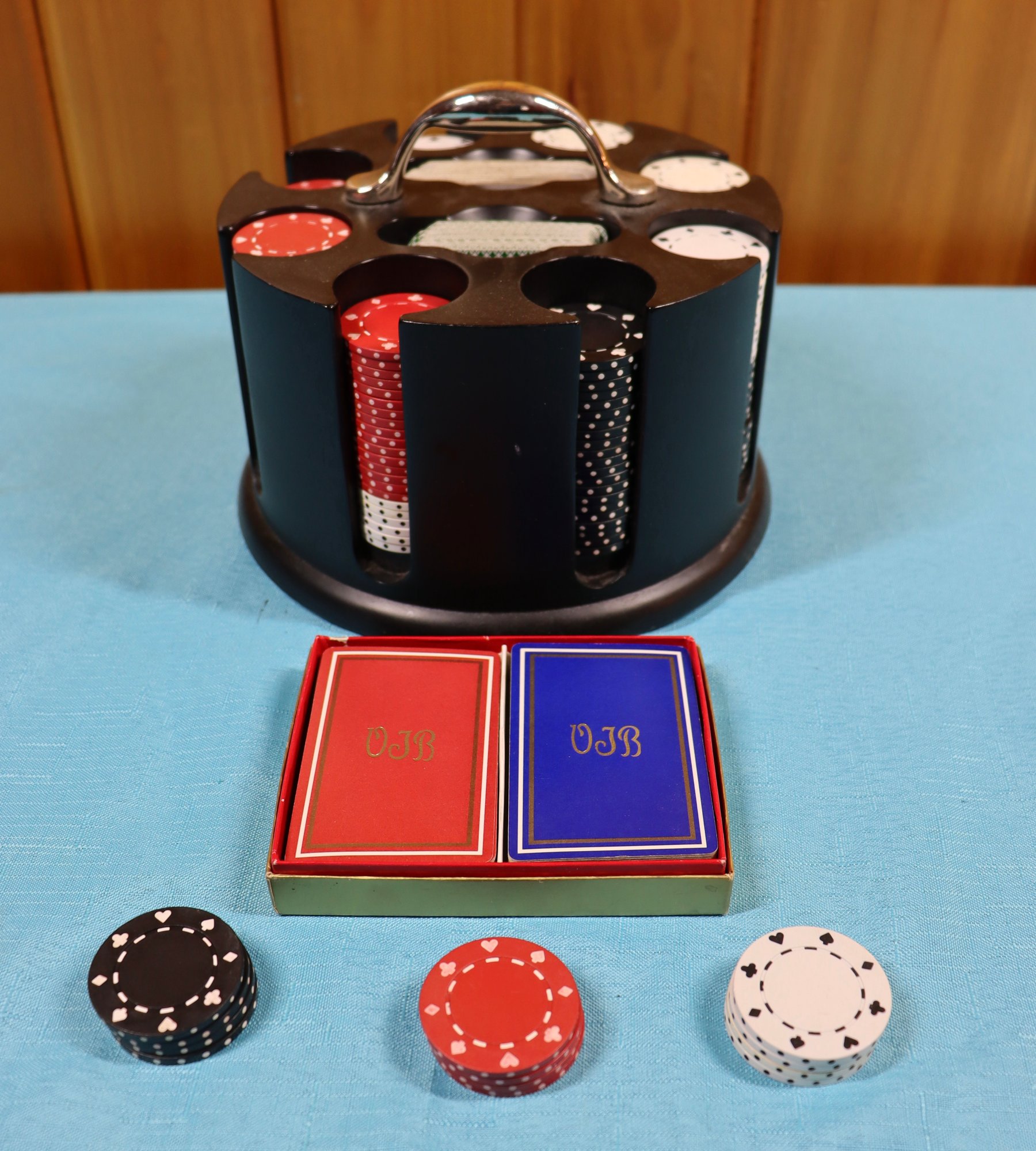 Lot 275 - Poker Chip Rack & Cards For Game Night #22001 | Auctionninja.com